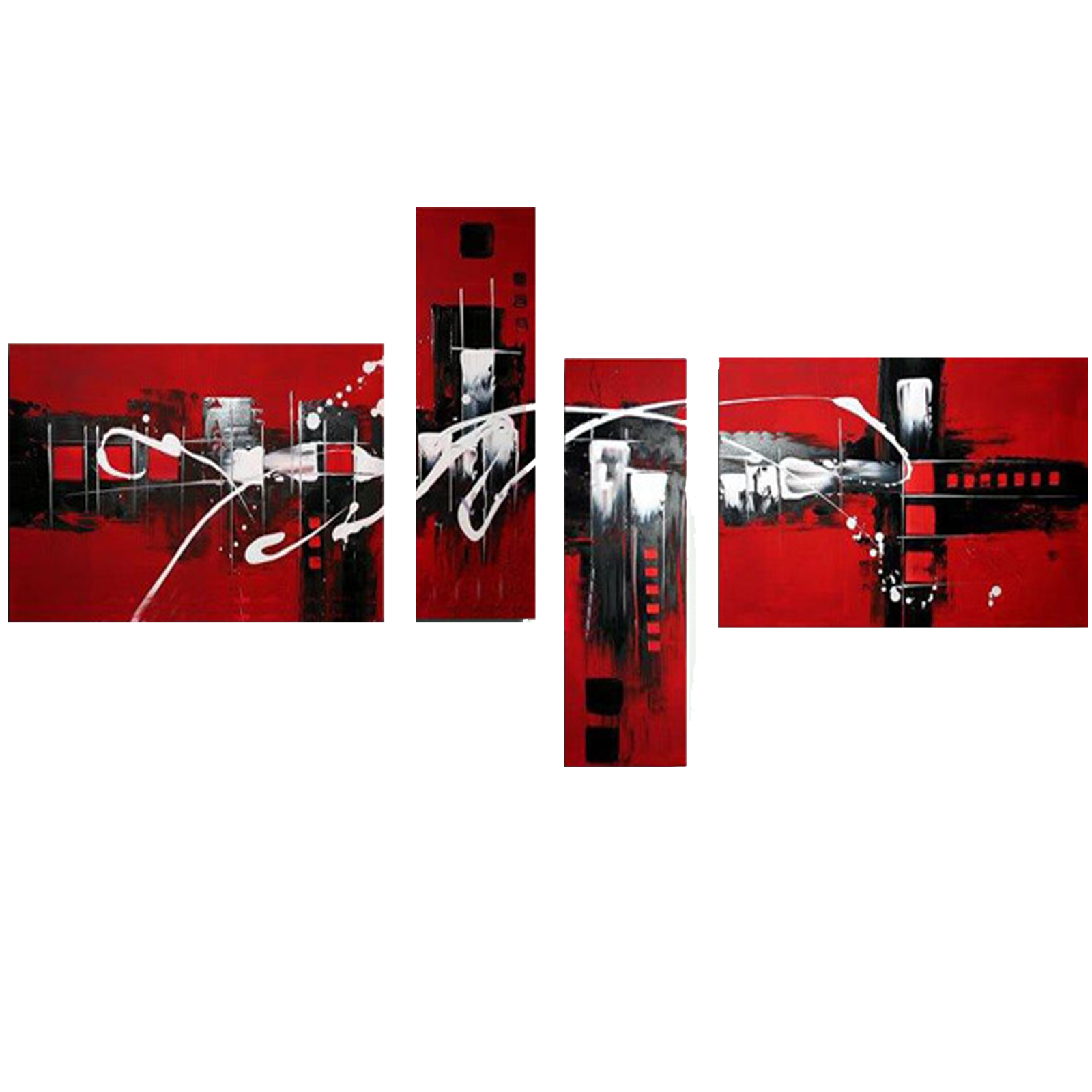 Abstract Red Multi Panel Painting - 64 x 24 in - 4 Panels