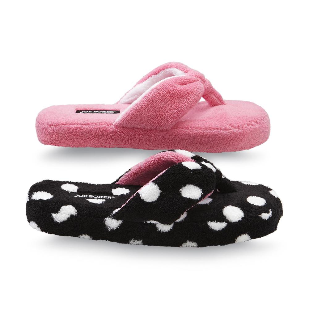 Joe Boxer Women's 2-Pairs Maddy Dots/Pink Thong Slipper