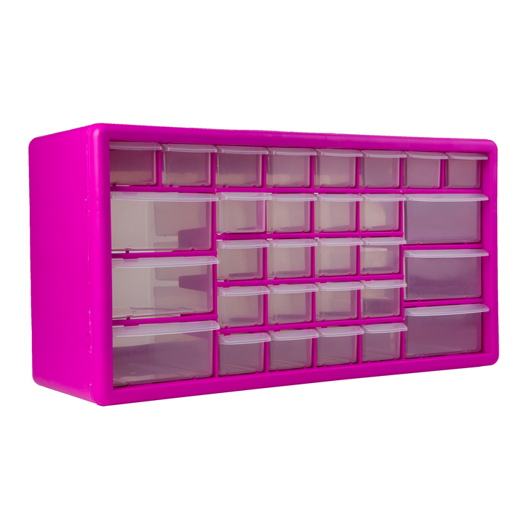 The Original Pink Box PINK 30 Drawer Pink Parts Bin, Wall Mountable