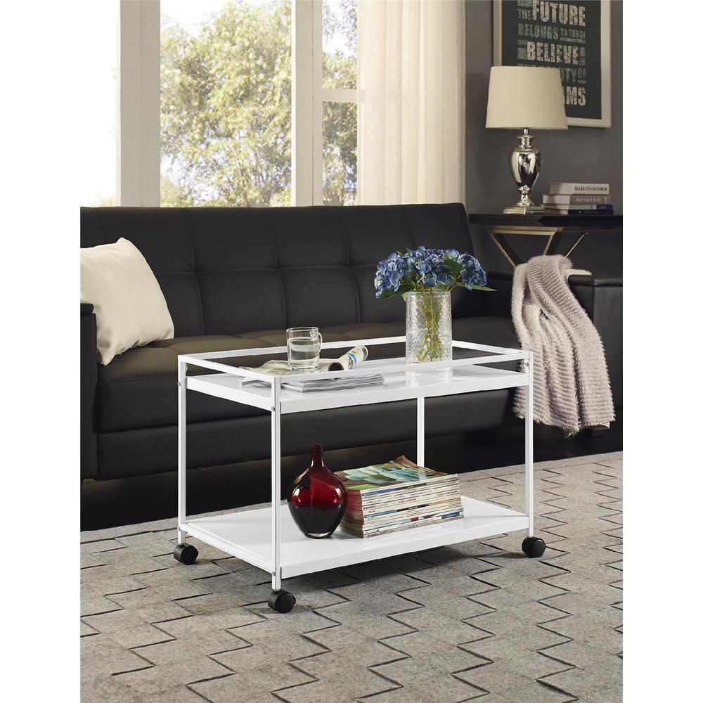 Marshall 2-Shelf Rolling Coffee Table Cart Multiple Colors