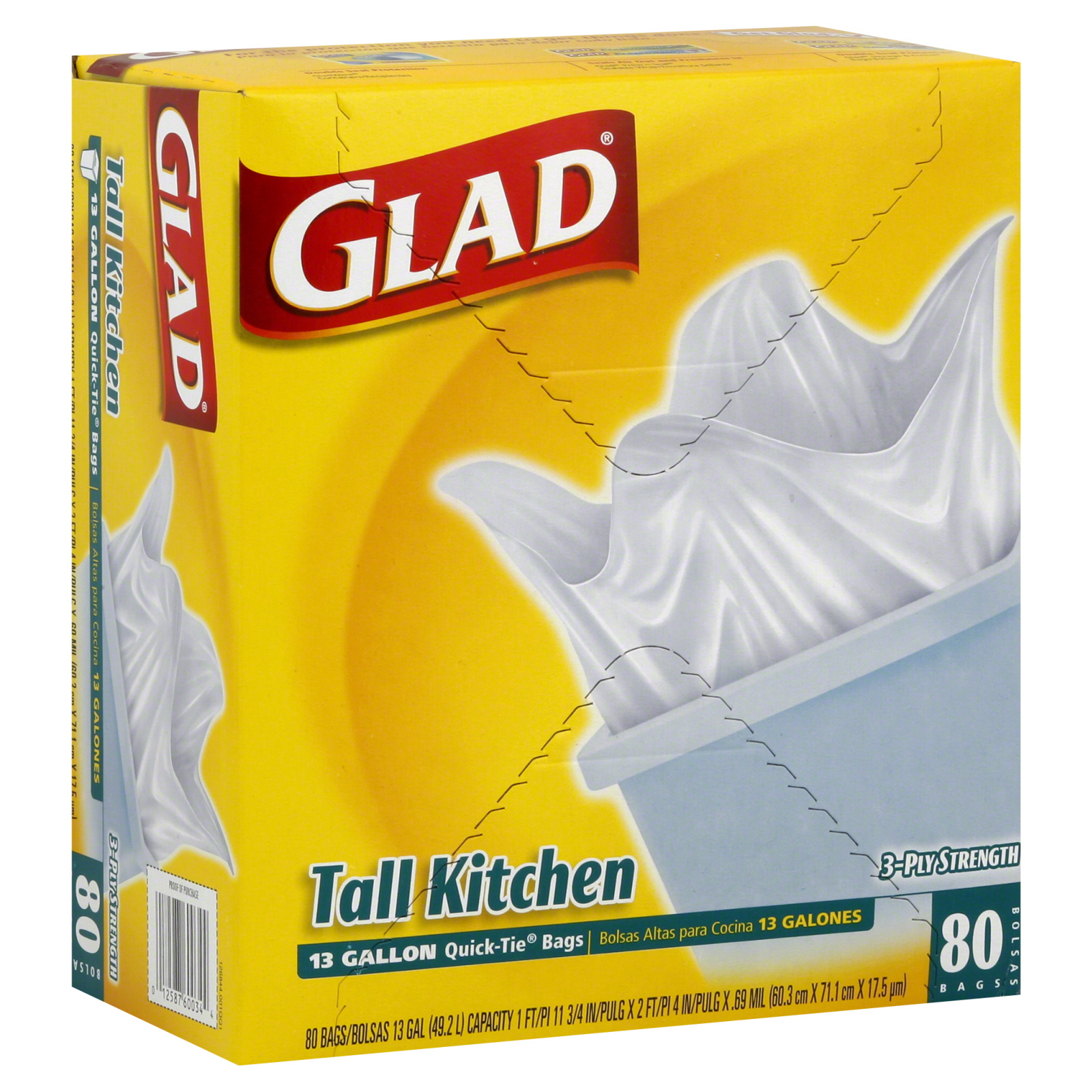 Glad Quick-Tie Tall Kitchen Bags, 13 Gallon, 80 bags