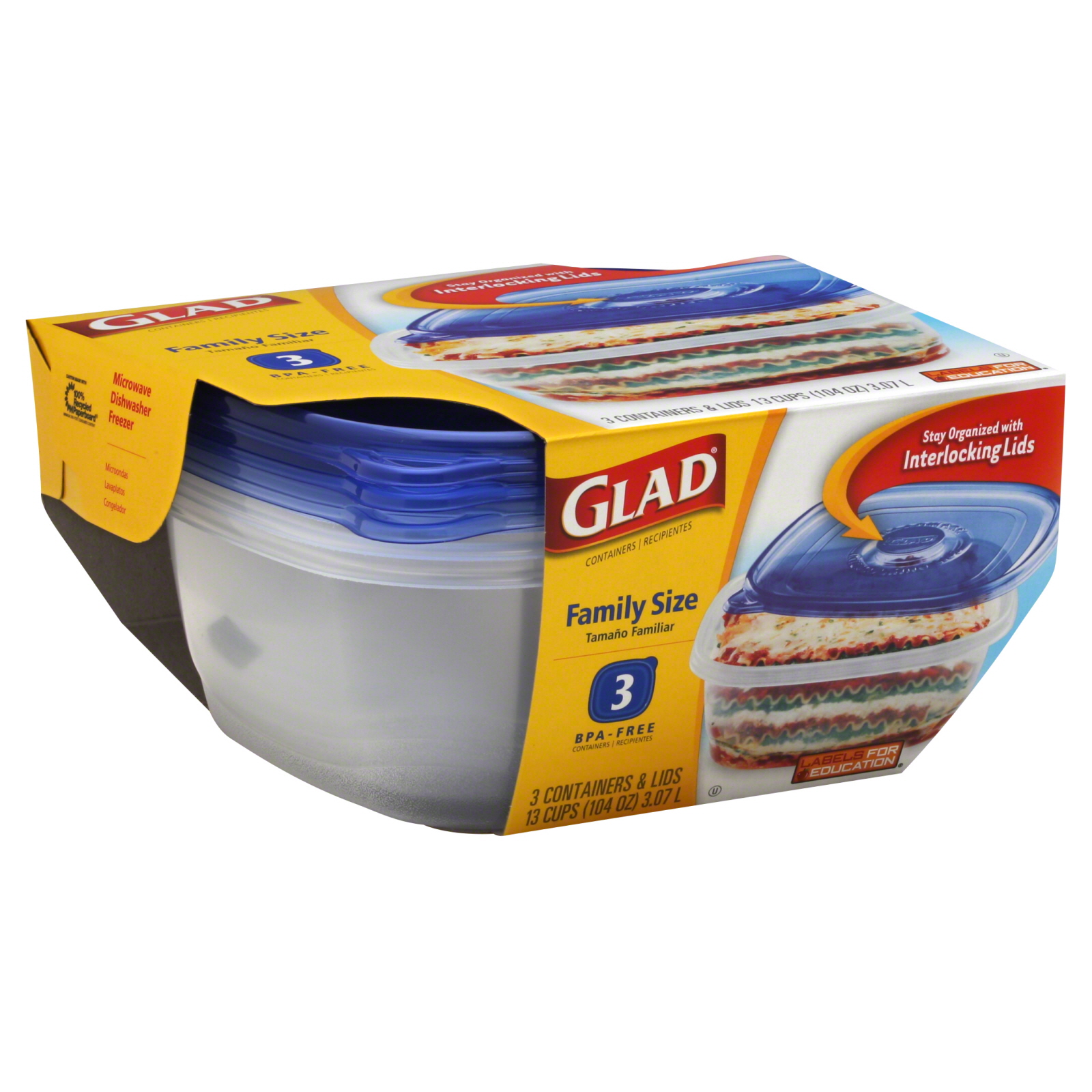 Gladware Double Seal Containers & Lids, Family Size, 3-pack