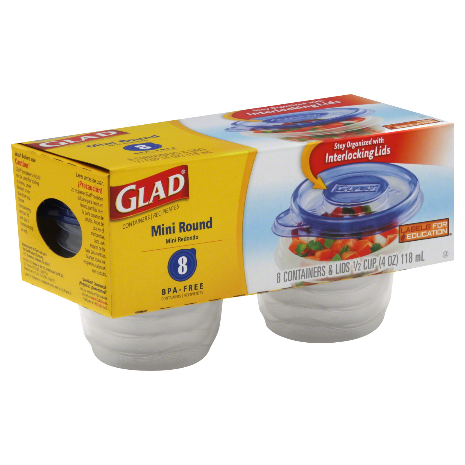 Glad Ware Containers & Lids, Mini Round, 8 containers