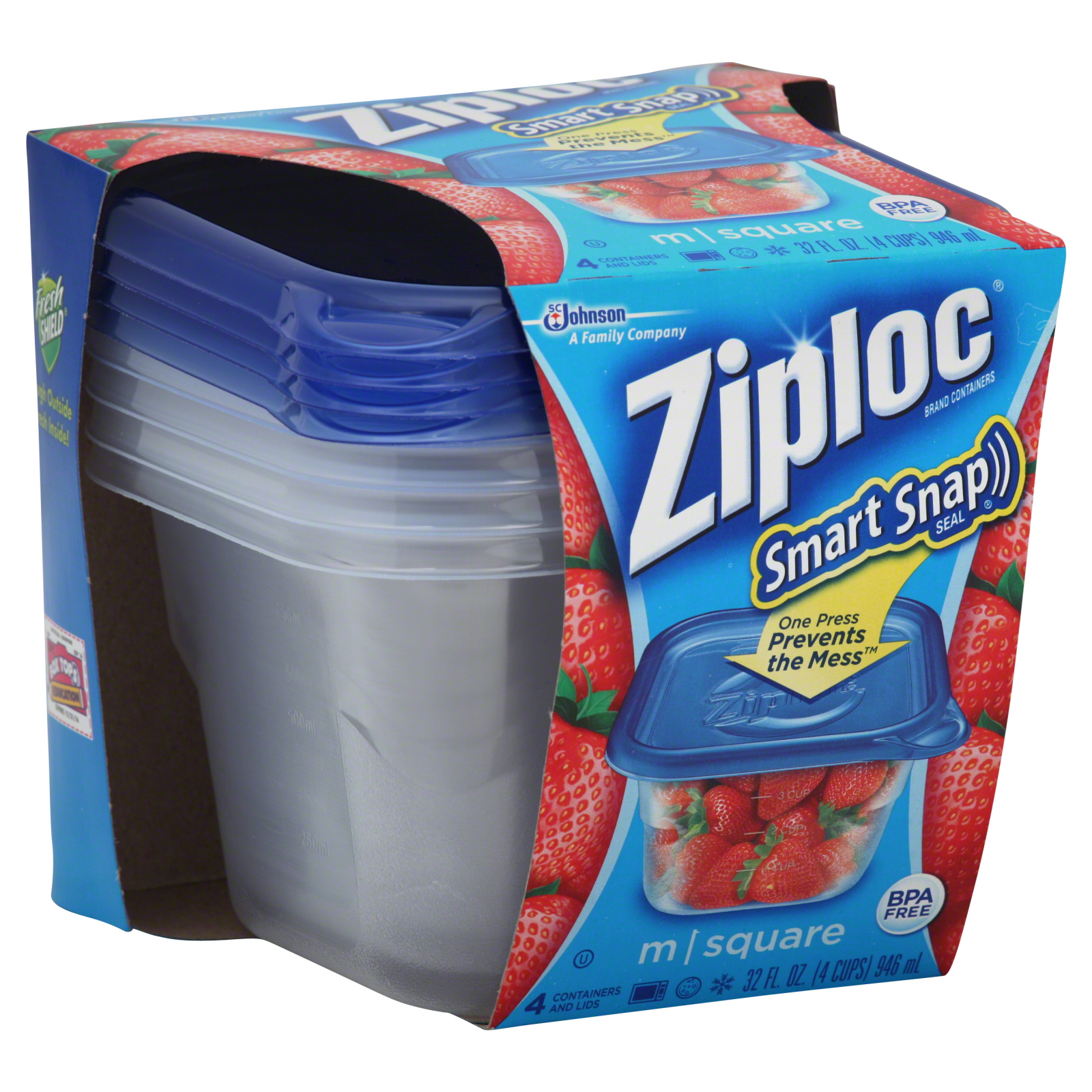 Ziploc Fresh Shield Containers & Lids, Square, Medium, 4 Cups, 4 sets
