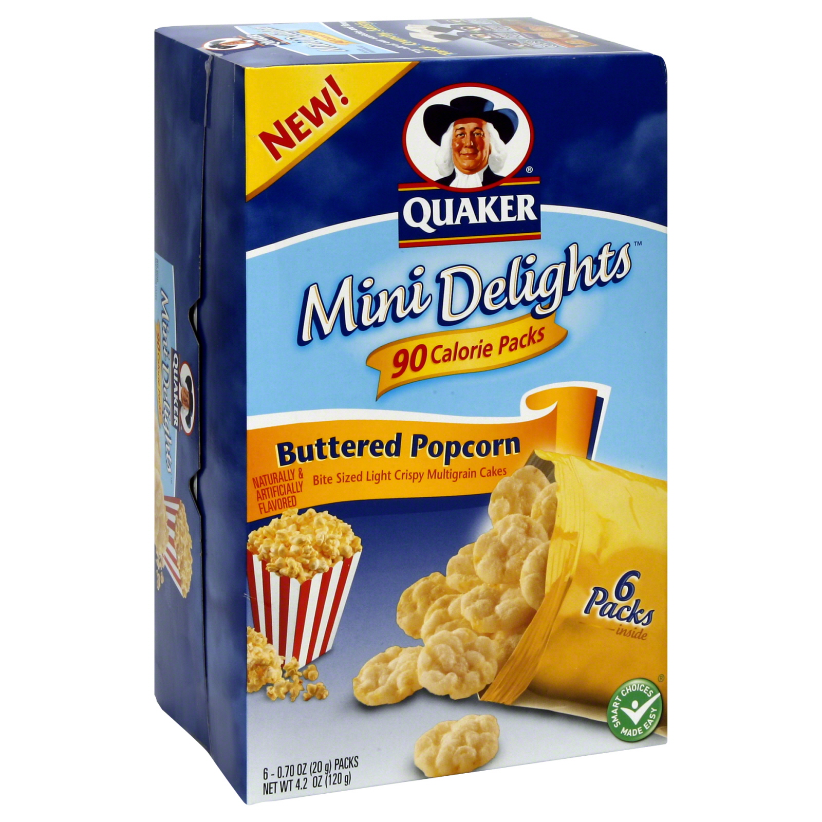 Quaker Mini Delights Multigrain Cakes, Buttered Popcorn , 6 - 0.70 oz ...