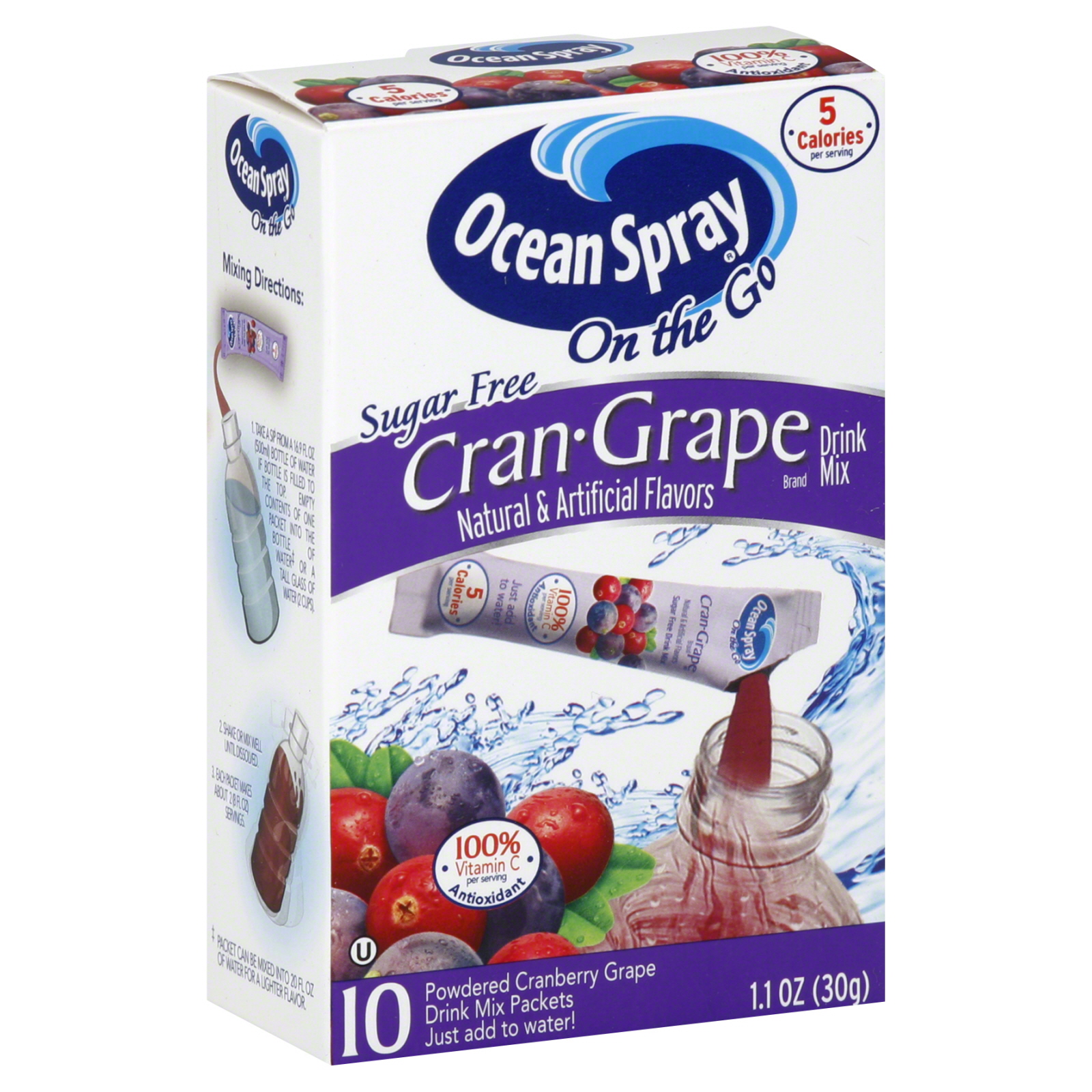 Ocean Spray On The Go Drink Mix, Sugar Free, Cran-Grape, 10 packets [1. ...