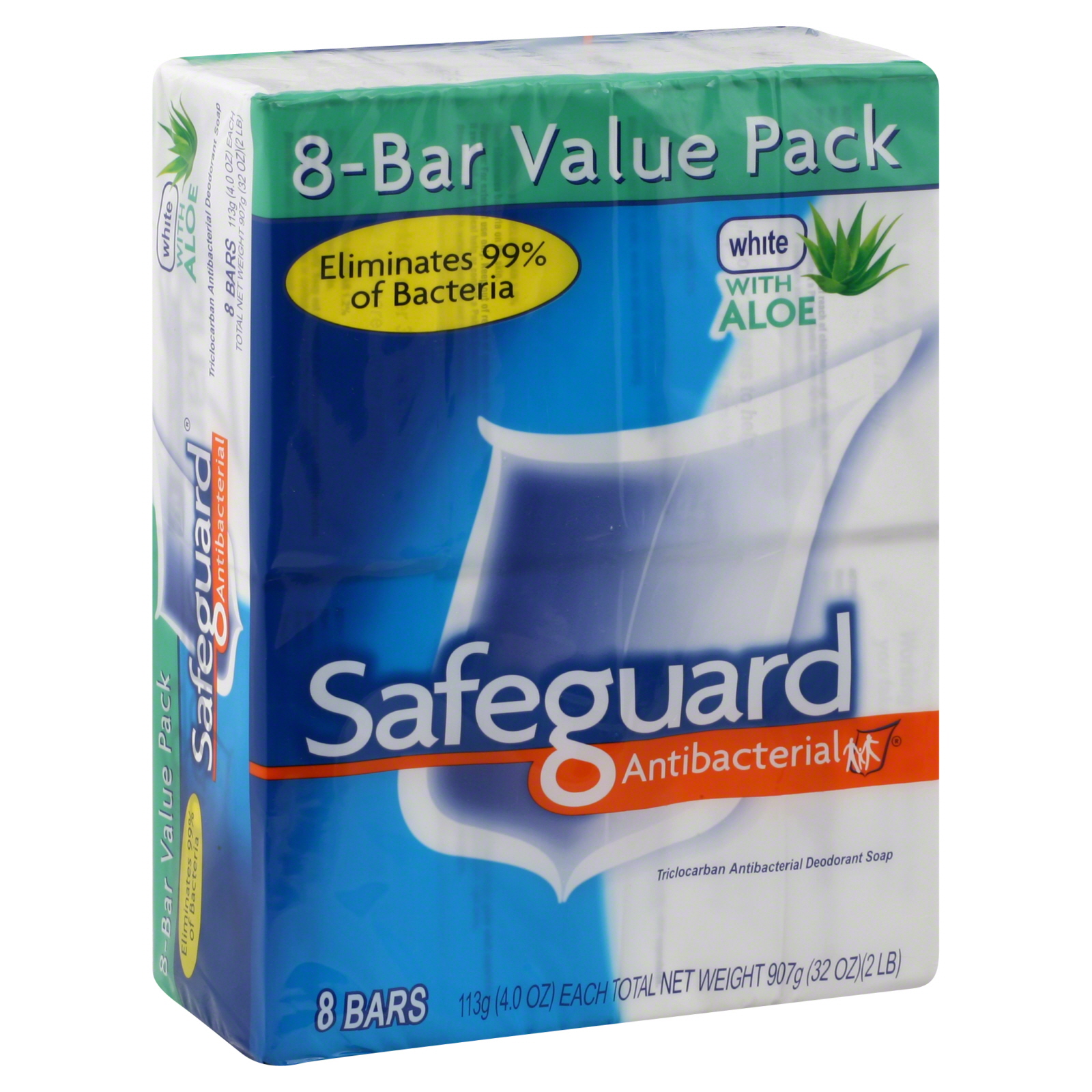 Safeguard Antibacterial Soap, White, with Aloe, Value Pack, 8 - 4 oz ...