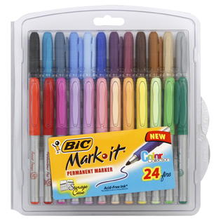 BIC 91276311 Mark-It Permanent Markers, Fine, Color Collection, 24 markers