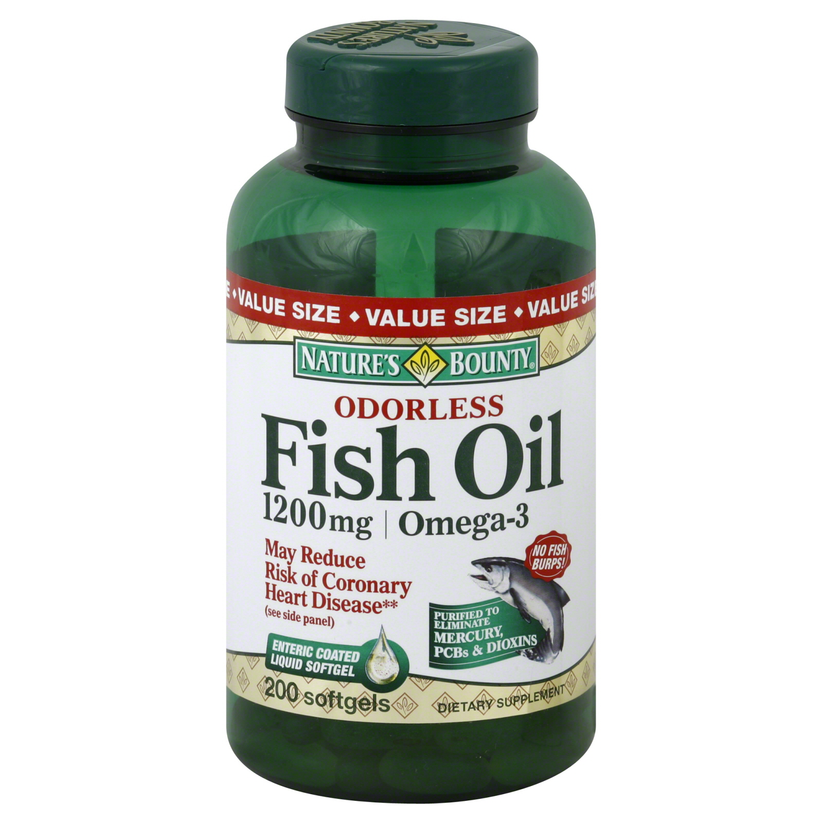 Fish Oil, Odorless, Omega-3 & 6, 1200 mg, Softgels, Value Size, 200 ...