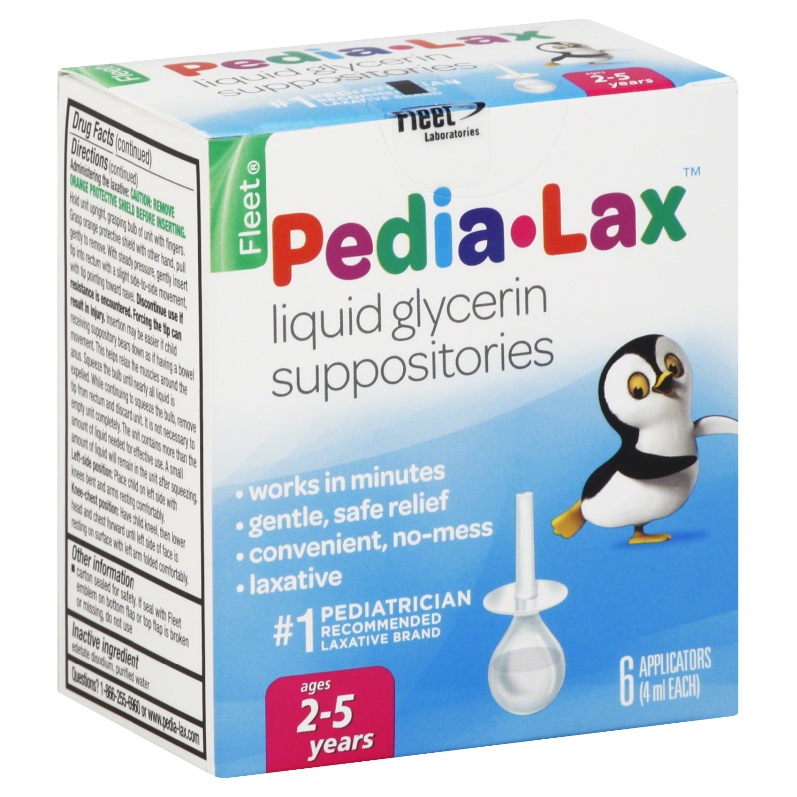 Fleet Pedia-Lax Laxative, Liquid Glycerin Suppositories, 6 - 4 ml ...