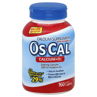 Os-Cal Calcium Supplement, with Vitamin D, 500 +D, Coated Caplets, 160 ...