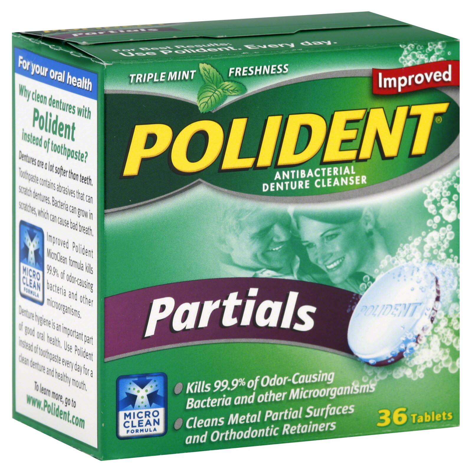 Polident Partials Denture Cleanser, Tablets, Triple Mint Freshness 36 ... Polident Partials Denture Cleanser, Tablets, Triple Mint Freshness 36 ...