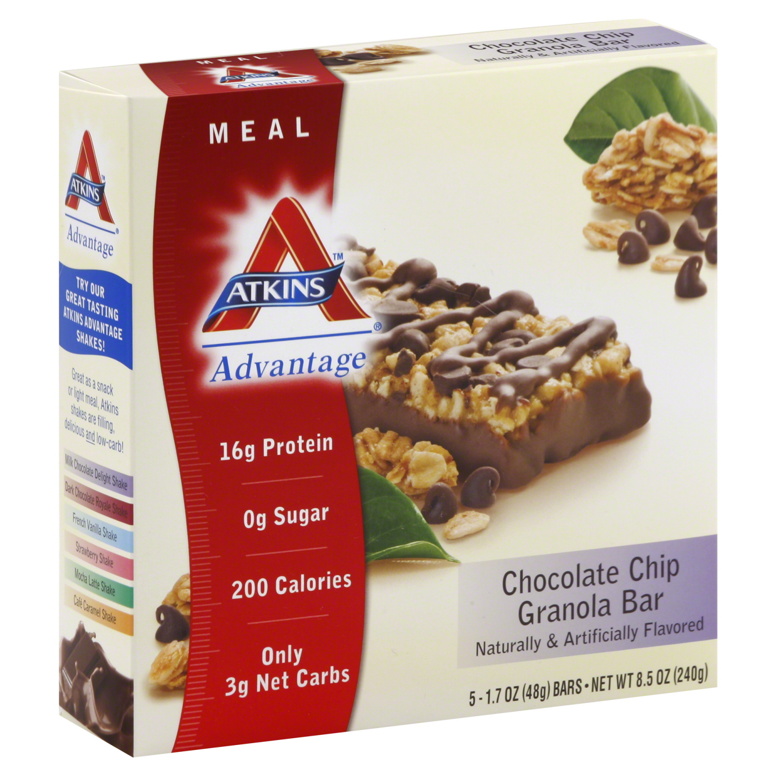 Advantage Granola Bar, Chocolate Chip, 5 - 1.7 oz (48 g) bars [8.5 oz ...