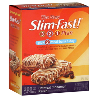 Slim Fast 3-2-1 Plan Meal Bars, Oatmeal Cinnamon Raisin, 5 - 1.76 oz (50 g) bars [8.81 oz (250 g ...