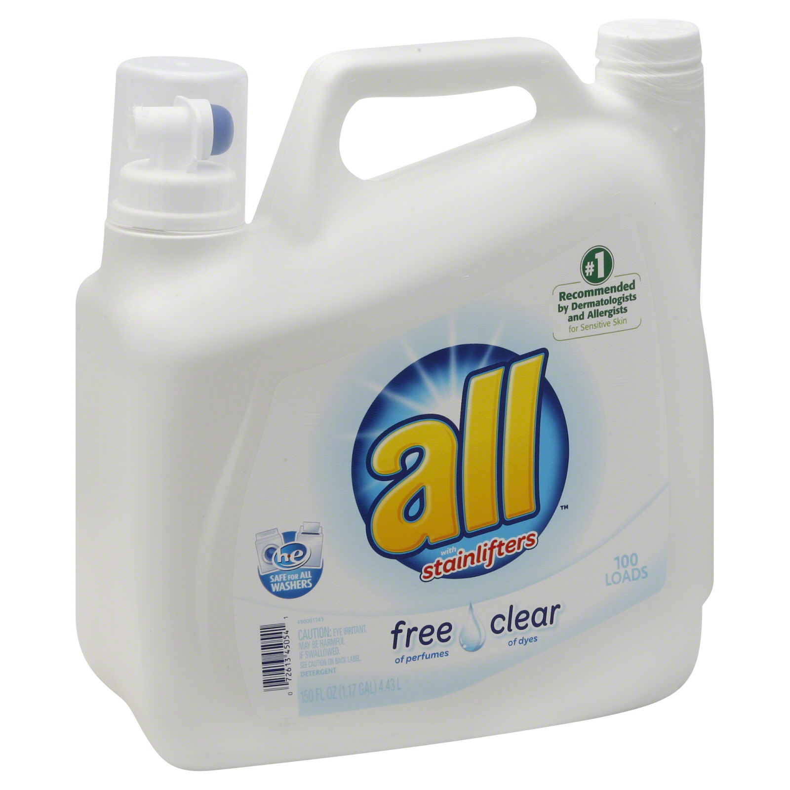 All Free Clear Detergent, 2X Ultra, with Stainlifters 150 fl oz (4.68 ...