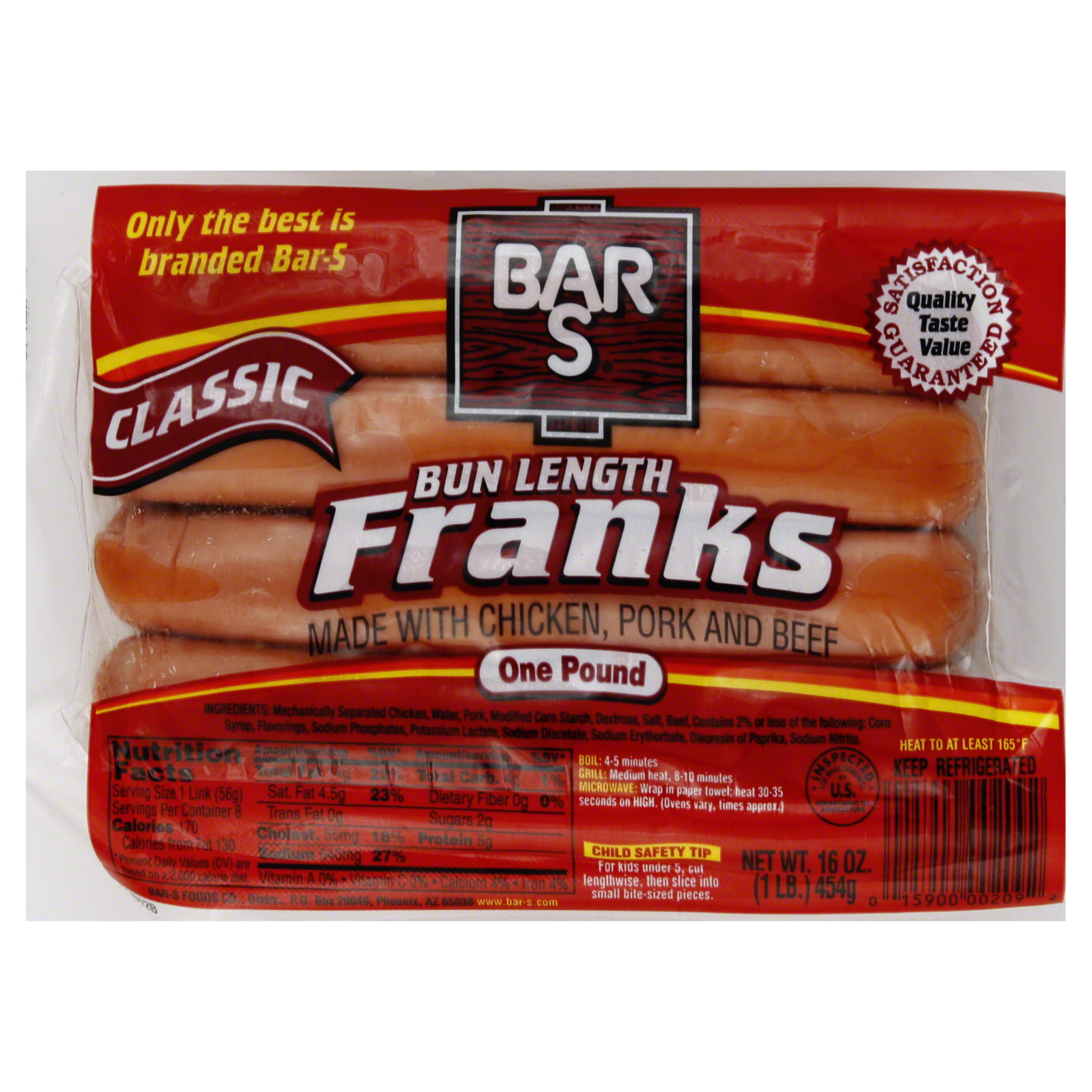 UPC 015900002092 - Bar-S - Franks - Bun Length 16.00 oz | upcitemdb.com