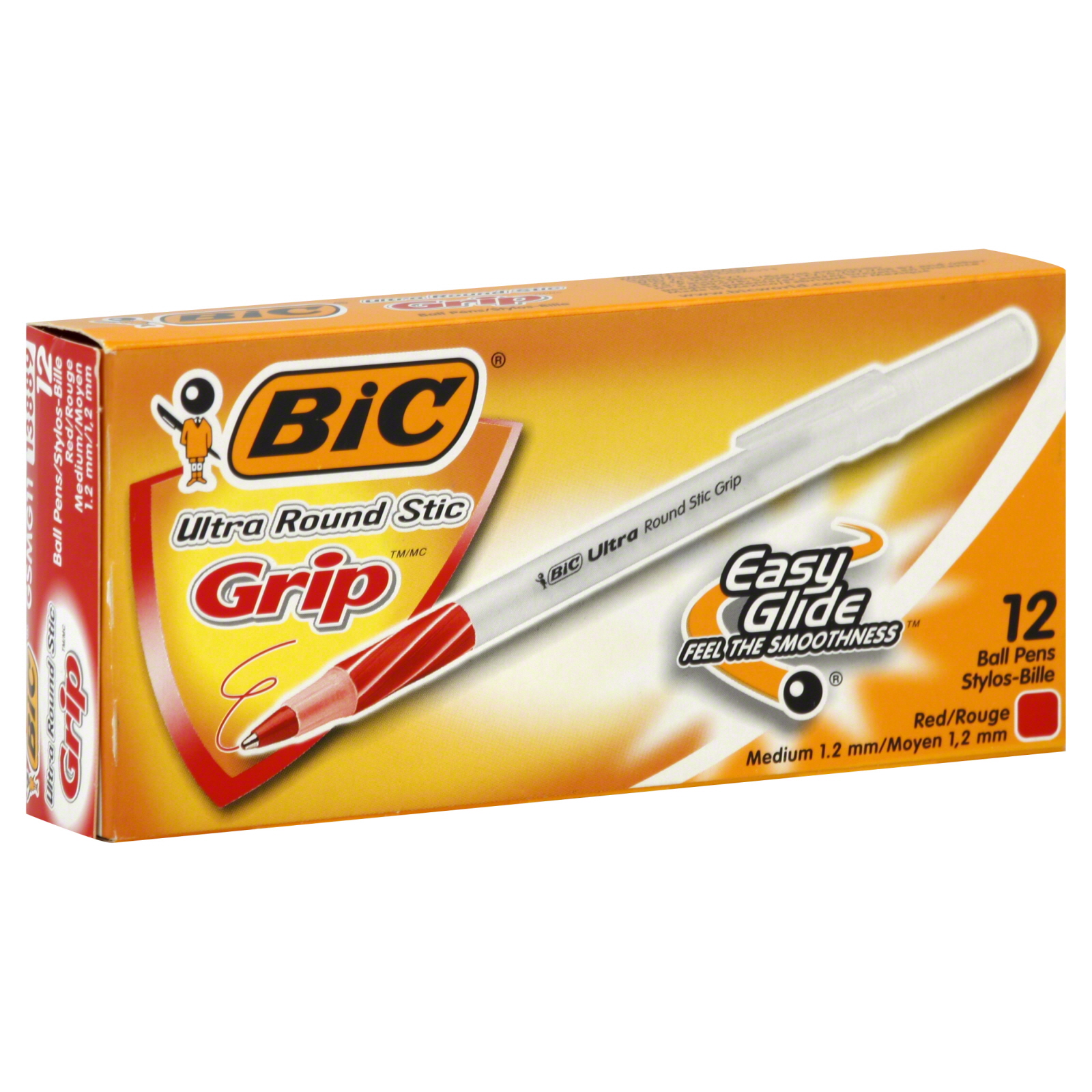 BIC BICGSMG11RD ® Ultra Round Stic Grip Ballpoint Stick Pen, Red Ink, Medium, Dozen