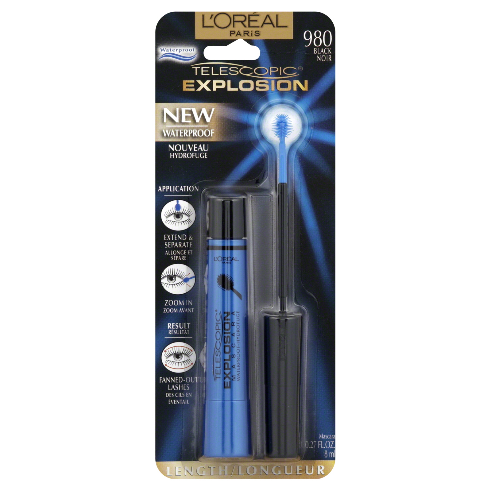 L'Oreal Telescopic Explosion Mascara, Waterproof, Black 980, 0.27 fl oz ...