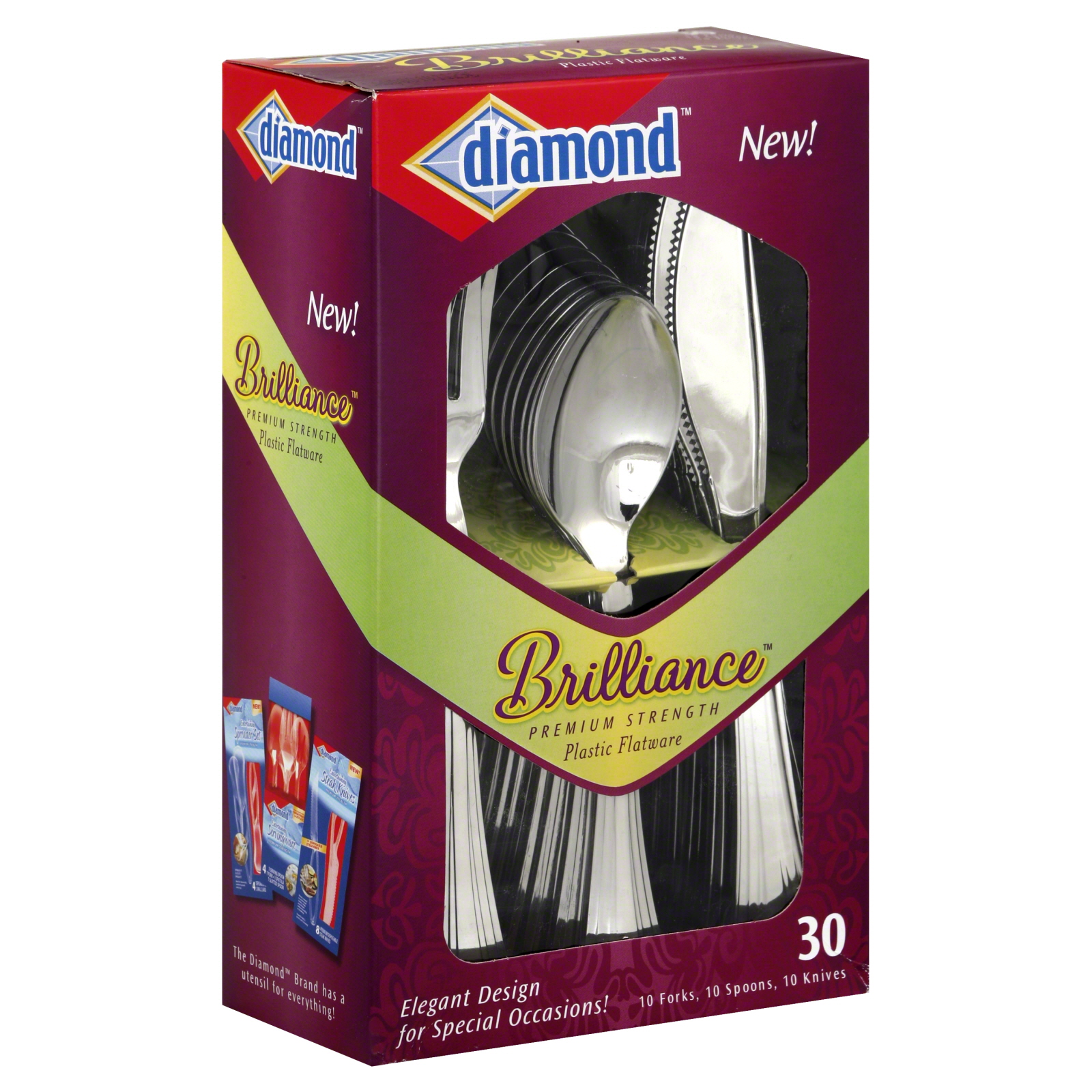 Diamond Brilliance Plastic Flatware, Premium Strength 30 pieces