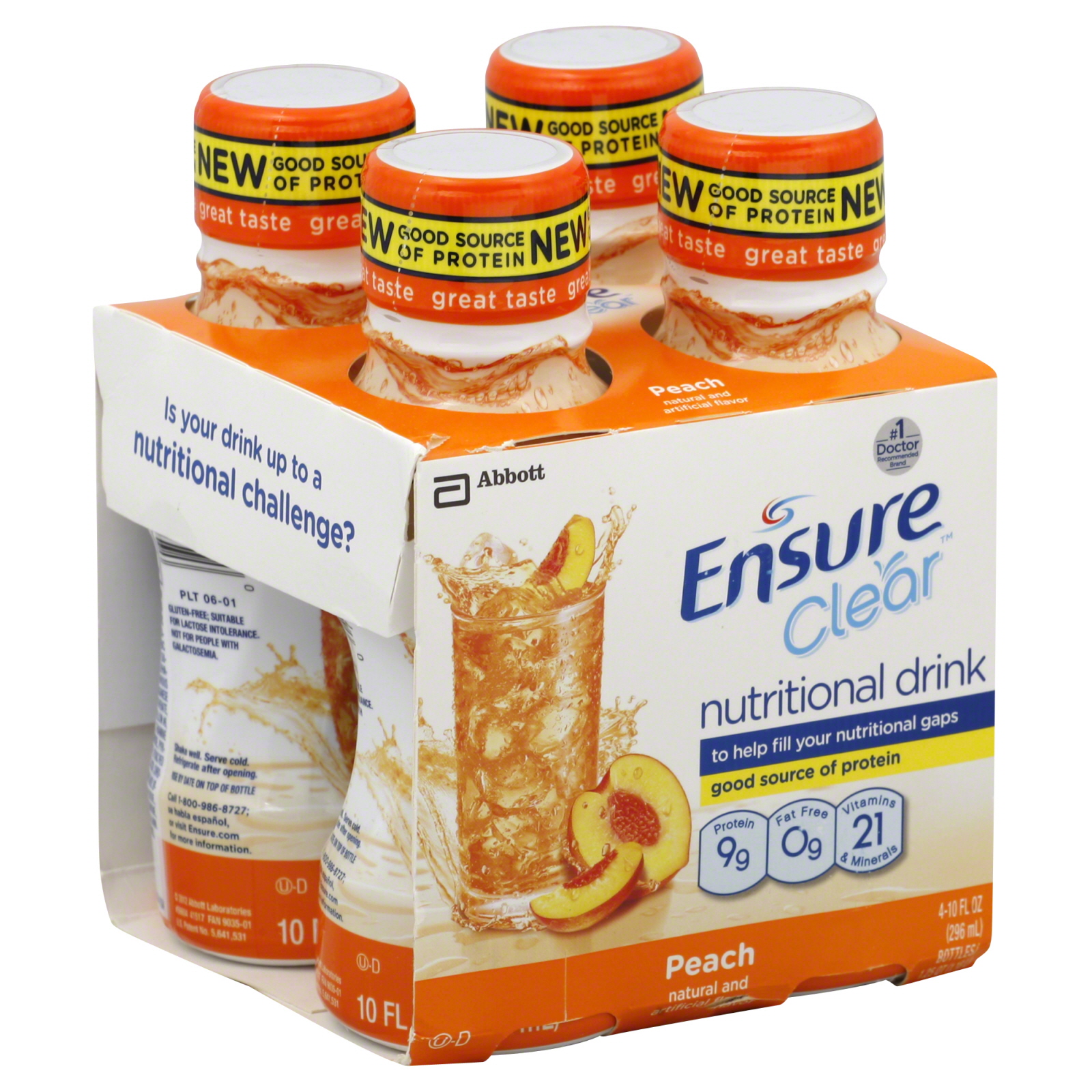 Ensure Clear Nutritional Drink, Peach, 4 - 10 fl oz (296 ml) bottles [1 ...