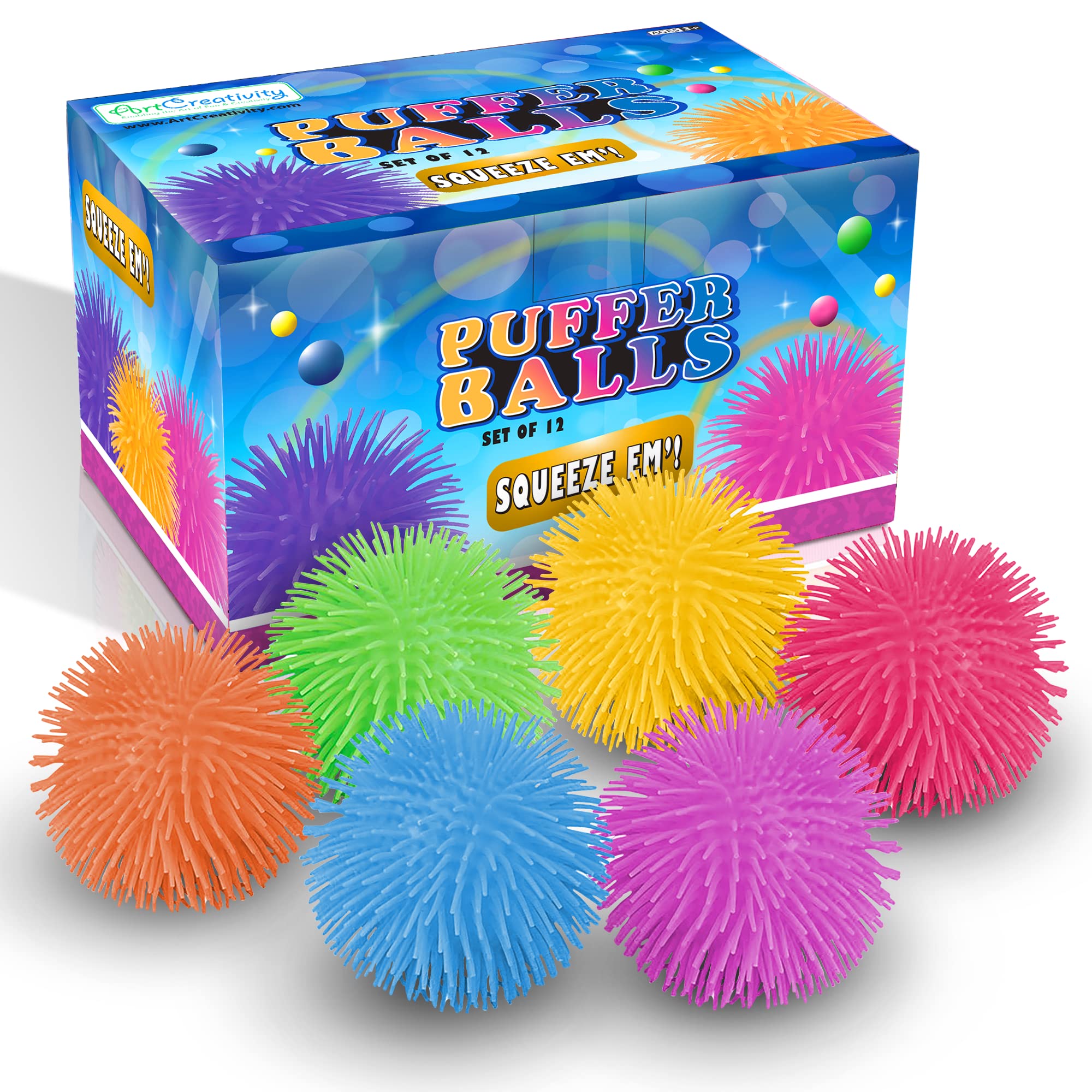 Artcreativity Puffer Balls - Pack of 12 - Spiky, Soft and Squeeze ...