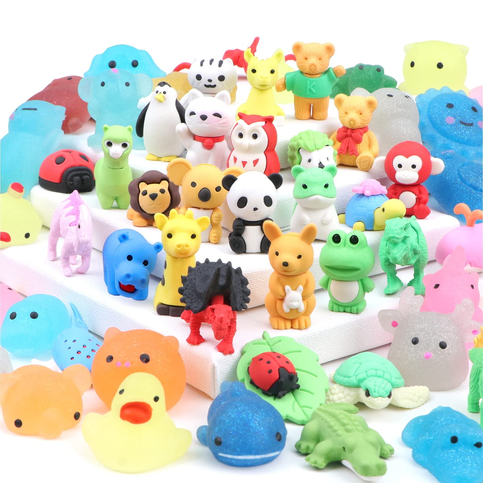 Bestwell 30PcS Animal Erasers&30PcS Mochi Squishy Toys, Desk Toys for ...