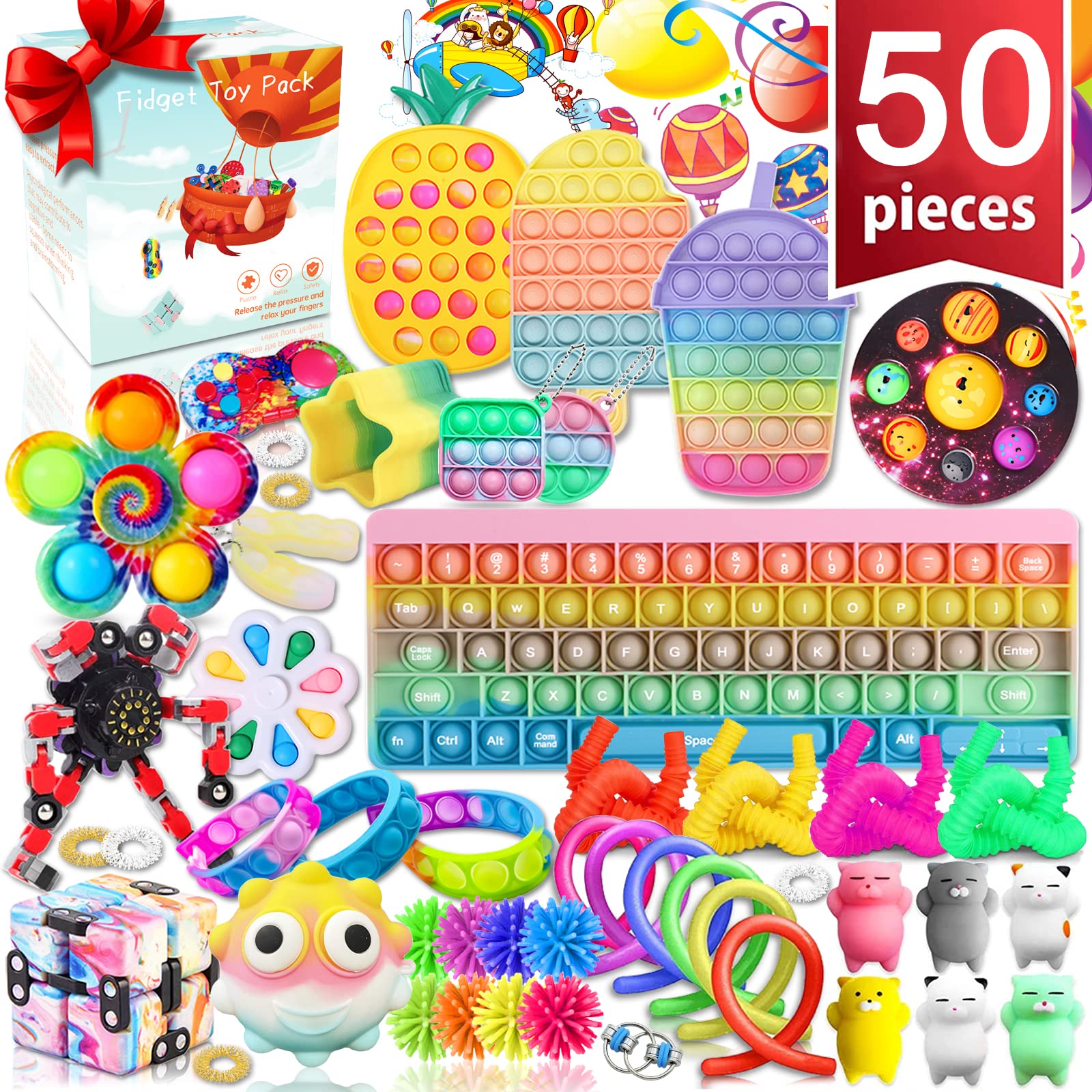 Bowiln Fidget Toys Pack, Party Favors Kids, Popitsfidgets Small Mini ...