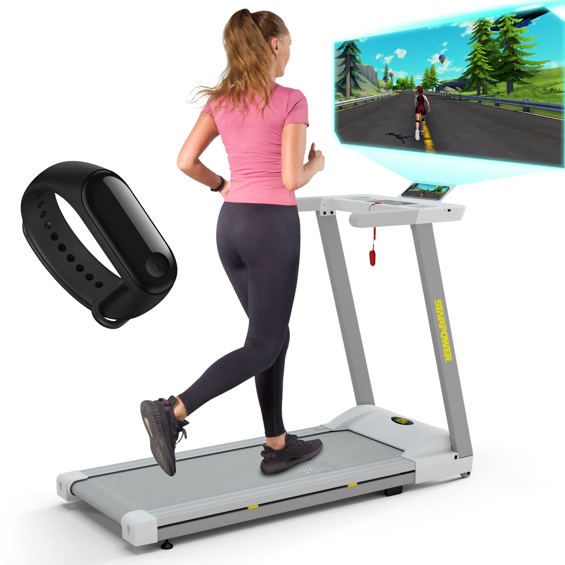 YDZJY Smart Folding Treadmill with APP Band, Portable Treadmill with ...