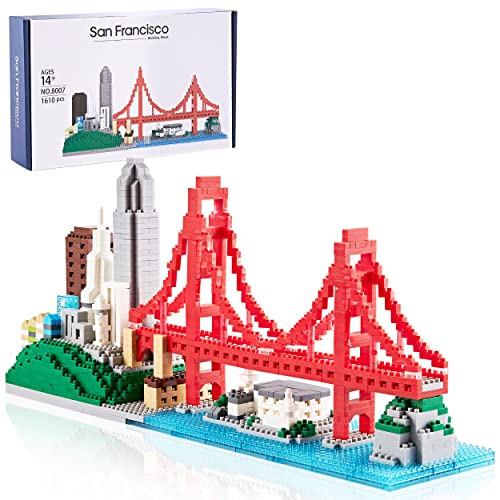YUJNS Architecture Skyline Collection Micro Mini Blocks Set San Francisco Golden Gate Bridge ...