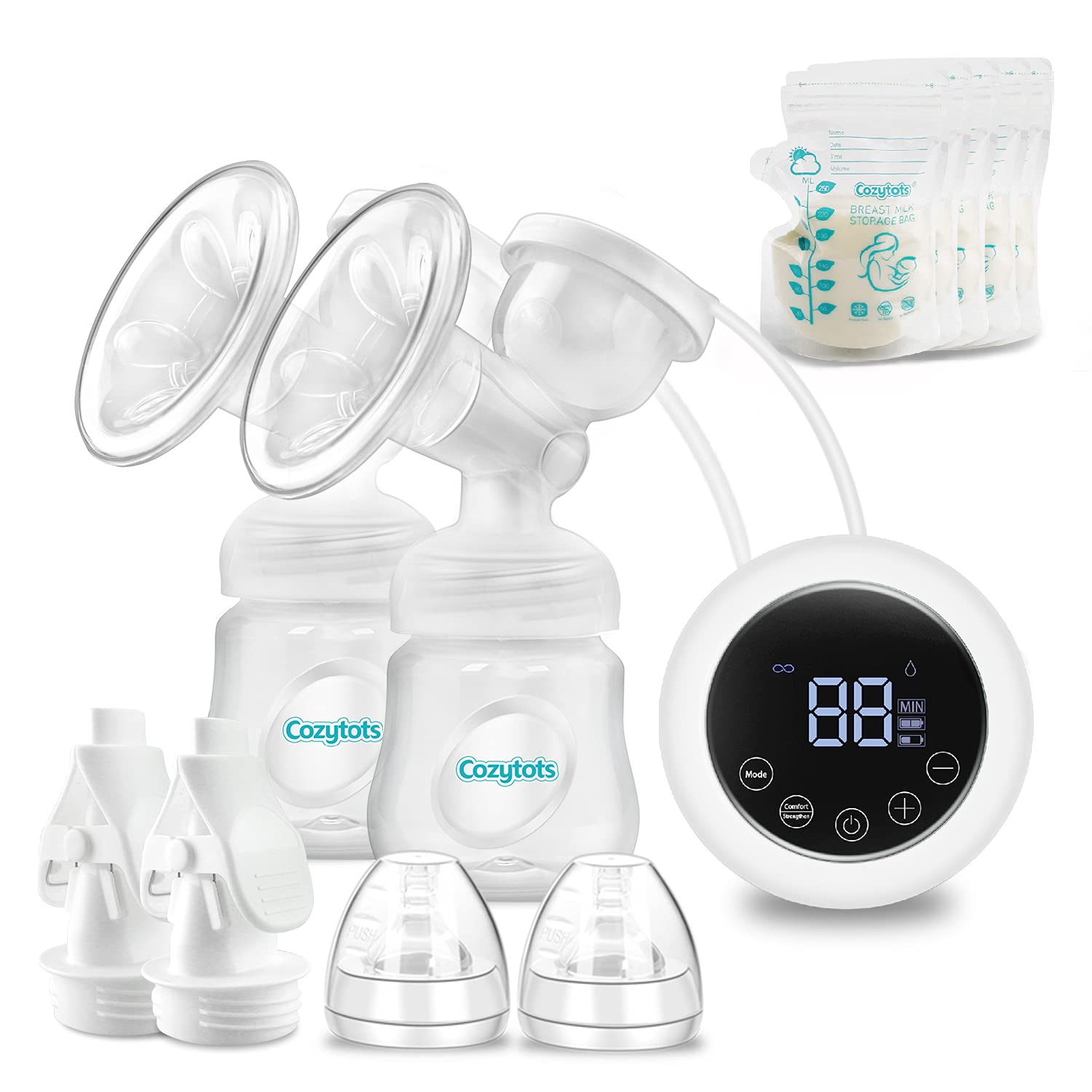cozytots Double Electric Breast Pumps Portable Rechargeable Battery ...
