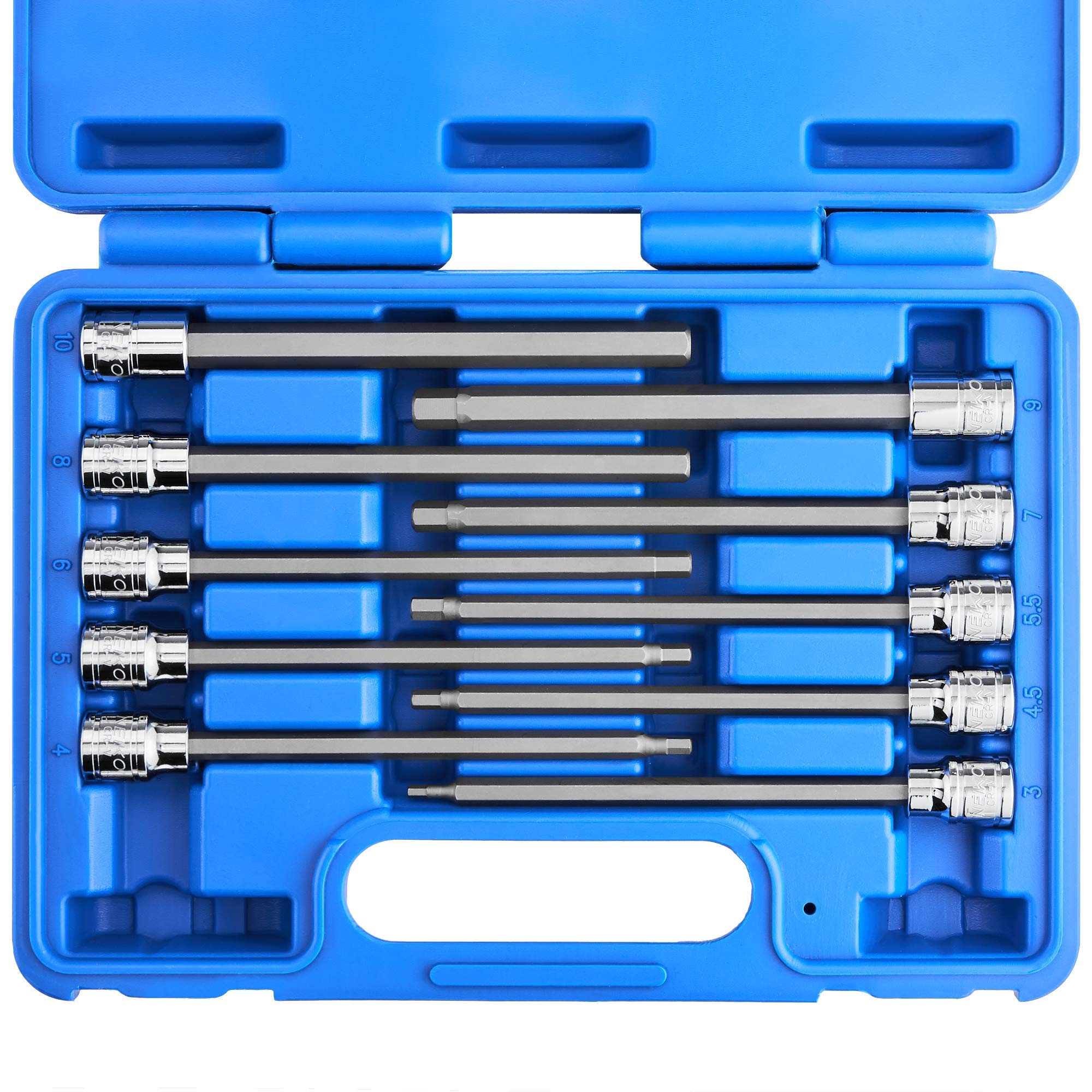 NEIKO 10077A 38A Drive Metric Extra Long Allen Hex Bit Socket Set 10 ...
