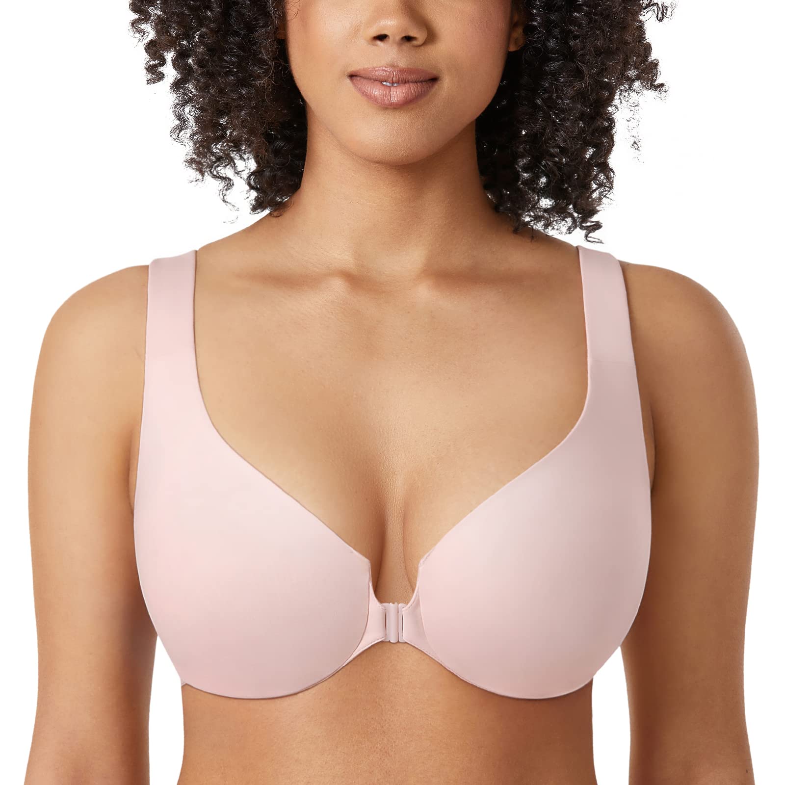 Delimira Delimira Womens Front Closure Bra Racerback Plus Size Unlined