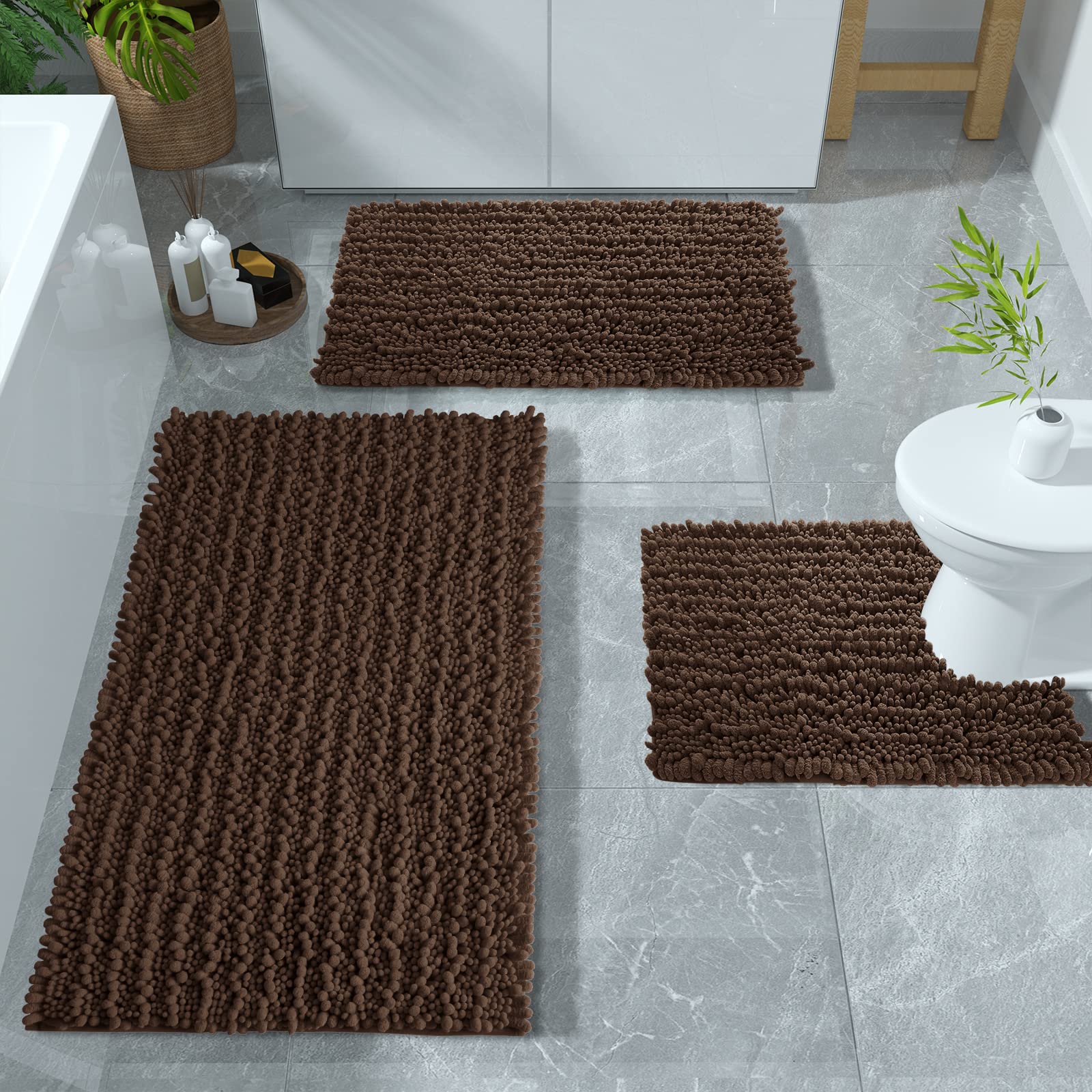 Yimobra Bathroom Rugs Sets 3 Piece, Fluffy Plush Chenille Baht Room ...