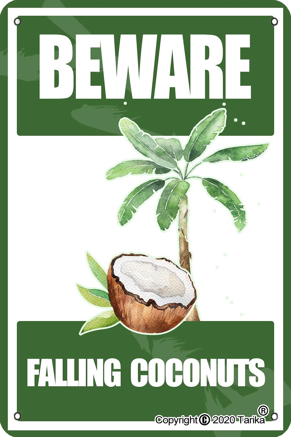Qshpo Coconut Tree Metal Signs Warning Tin Sign Beware Falling Coconuts ...