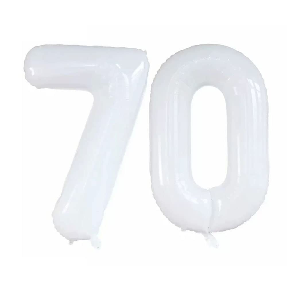 Goer 42 Inch White 70 Number Balloons Jumbo Foil Helium Balloons for ...