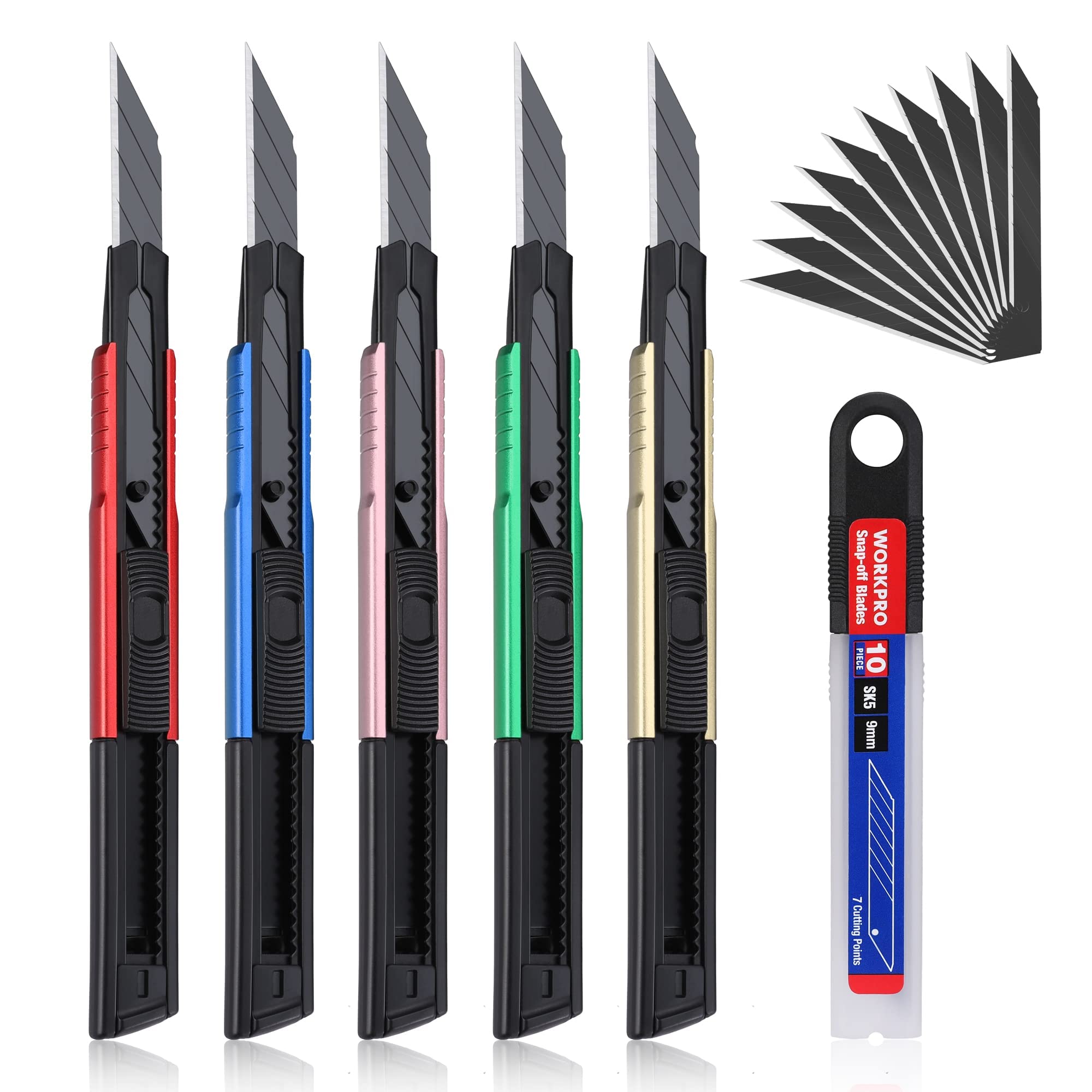 WORKPRO Premium Utility Knife Retractable Snap-off Blade, Heavy Duty?Aluminum Box Cutter Set ...