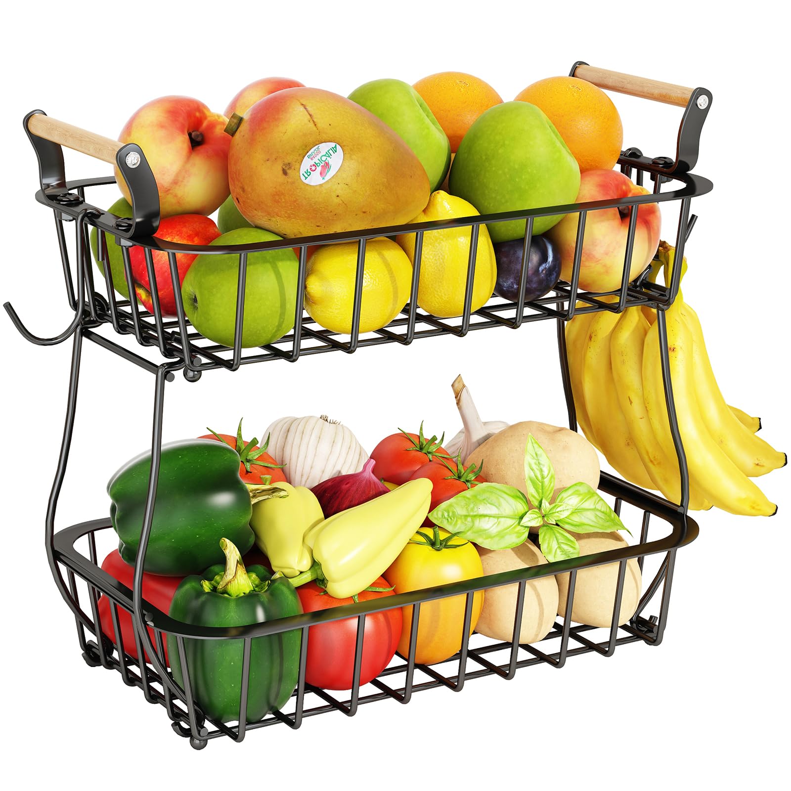 ANTOPY 2 Tier Countertop Fruit Basket Bowl with 2 Banana Hangers ...
