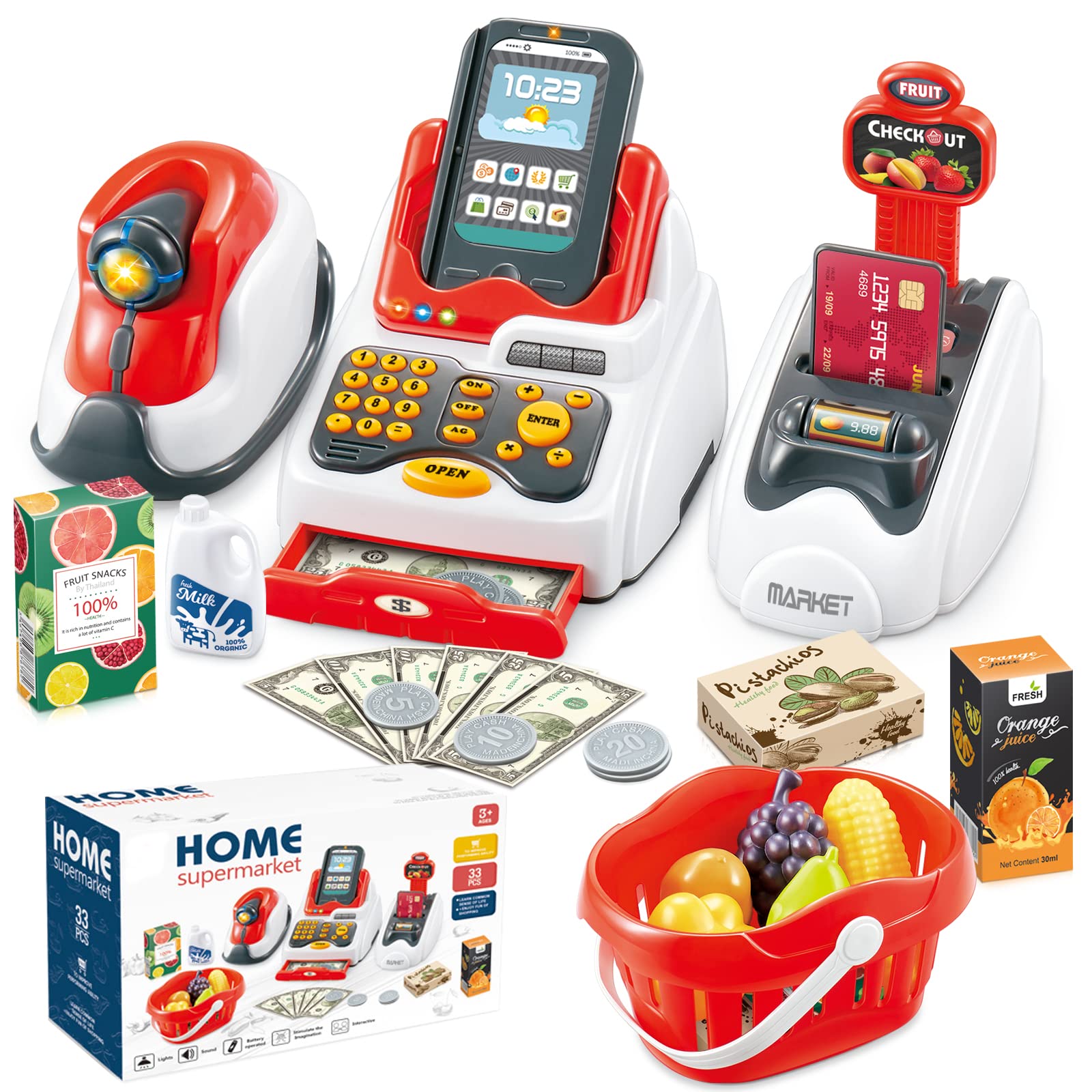 yoliyogo Pretend Play Cash Register Toy Role Play Shopping Cashier ...