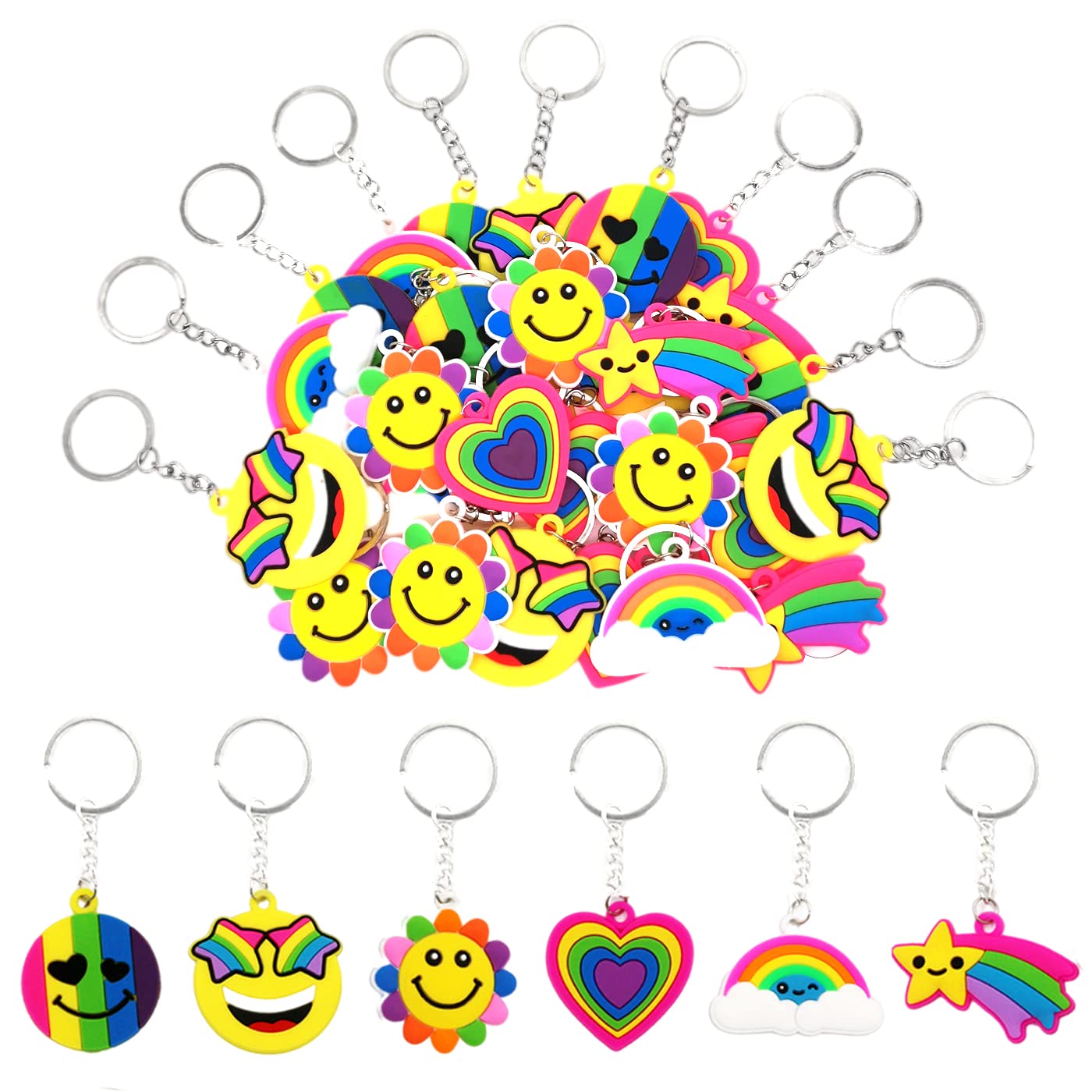 MEIYIFAN 30Packs Emoji Keychains,Rainbow Smiley Keychain,Emoticon ...