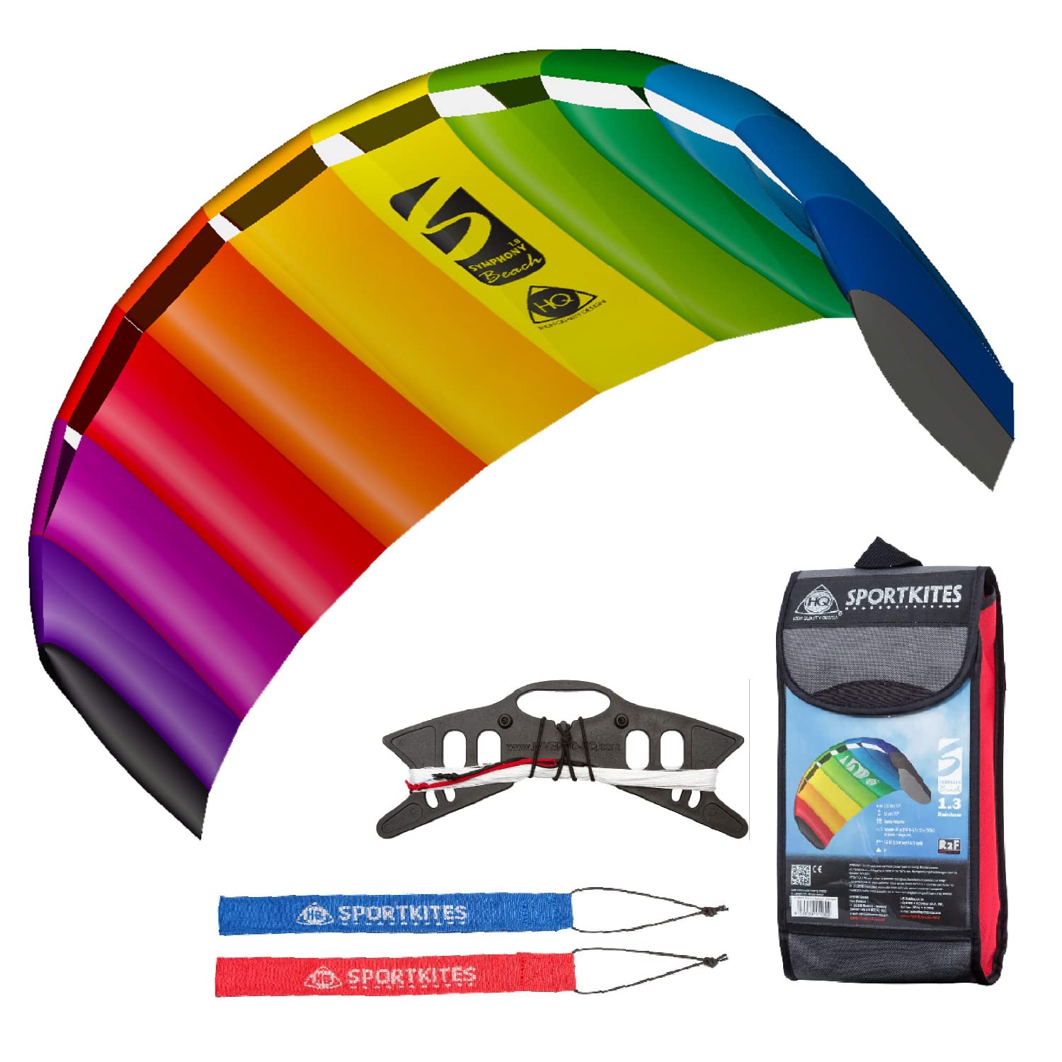 HQ Symphony Beach III 1.8 Stunt Kite, Rainbow, Dual Line Foil Sport Kite