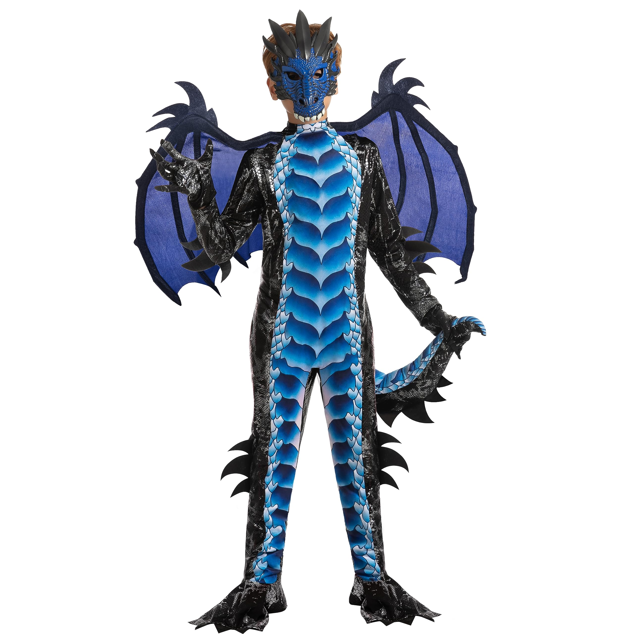 Spooktacular Creations Child Boys Black and Blue Dragon costume, Dragon Wings and Mask for ...