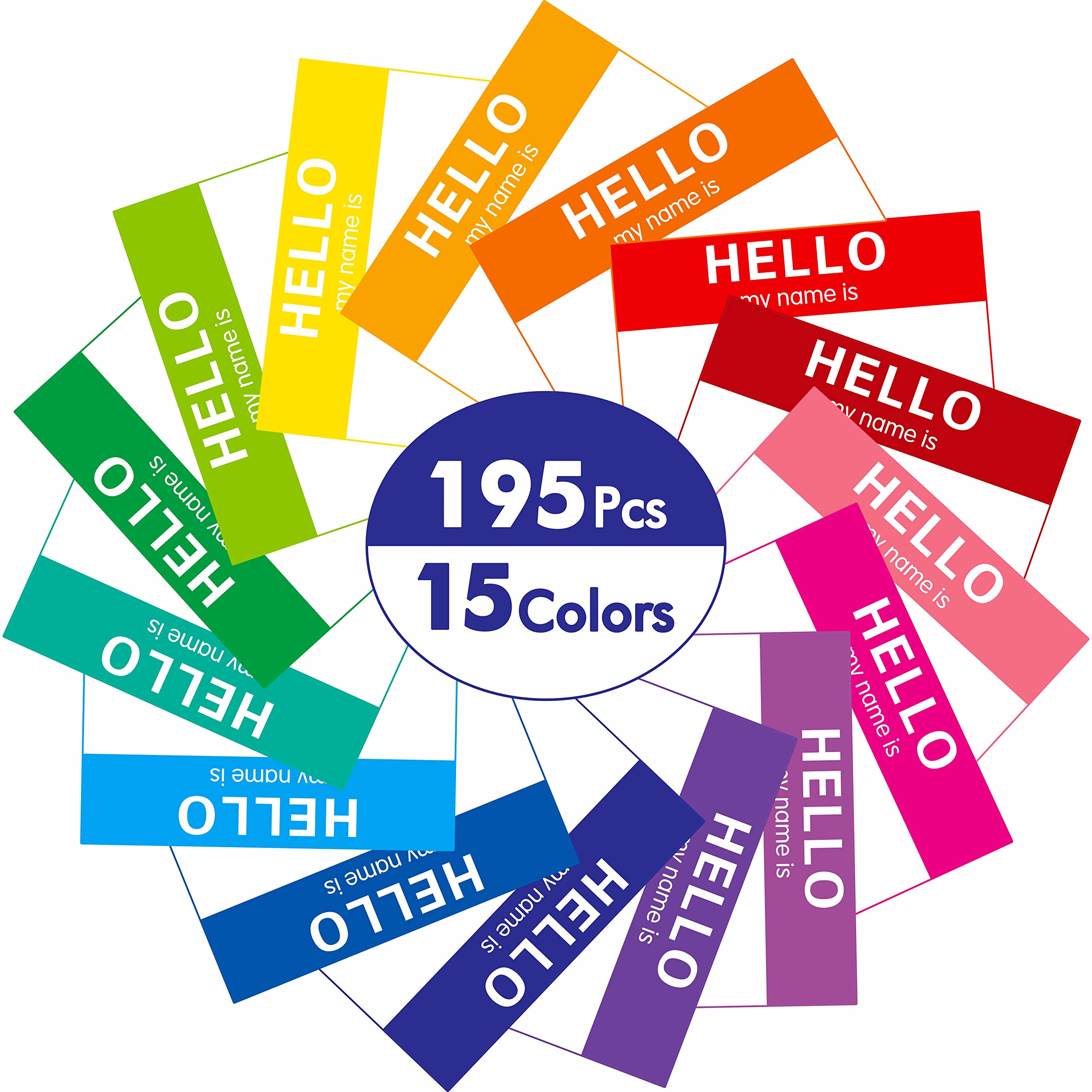 Hebayy 195 PCS Name Tag Labels, Colorful Name Badge in 15 Designs ...