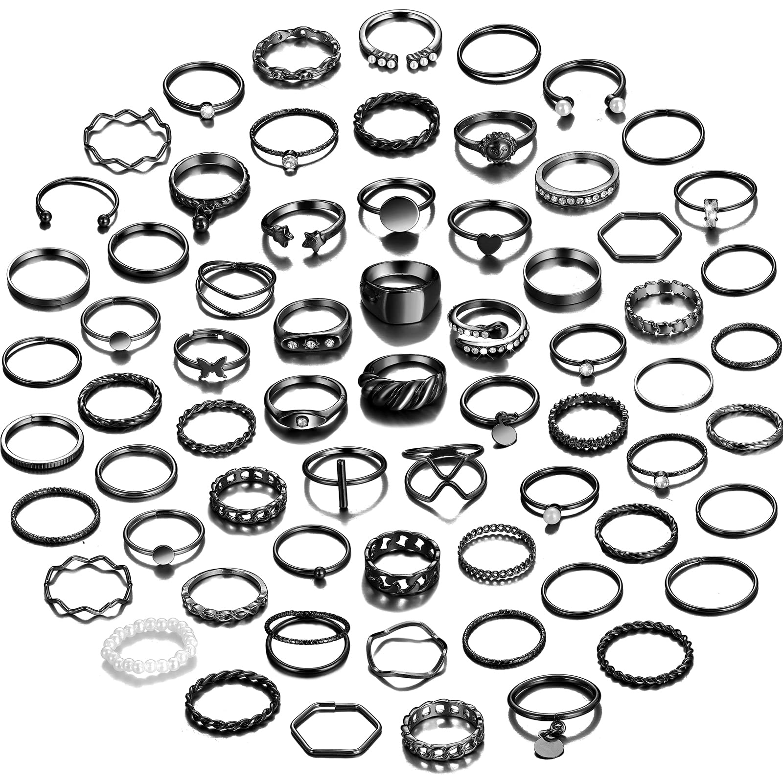 Yeezii 68 Pcs Black Knuckle Rings Set for Women Girls, Stackable Rings ...