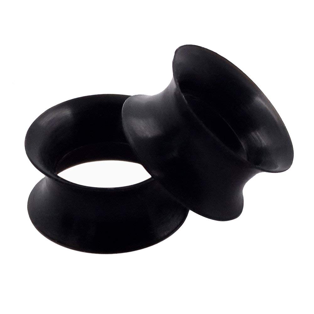 Qmcandy 1 Pair Black Thin Silicone Flexible Ear Skin Hollow Tunnels ...