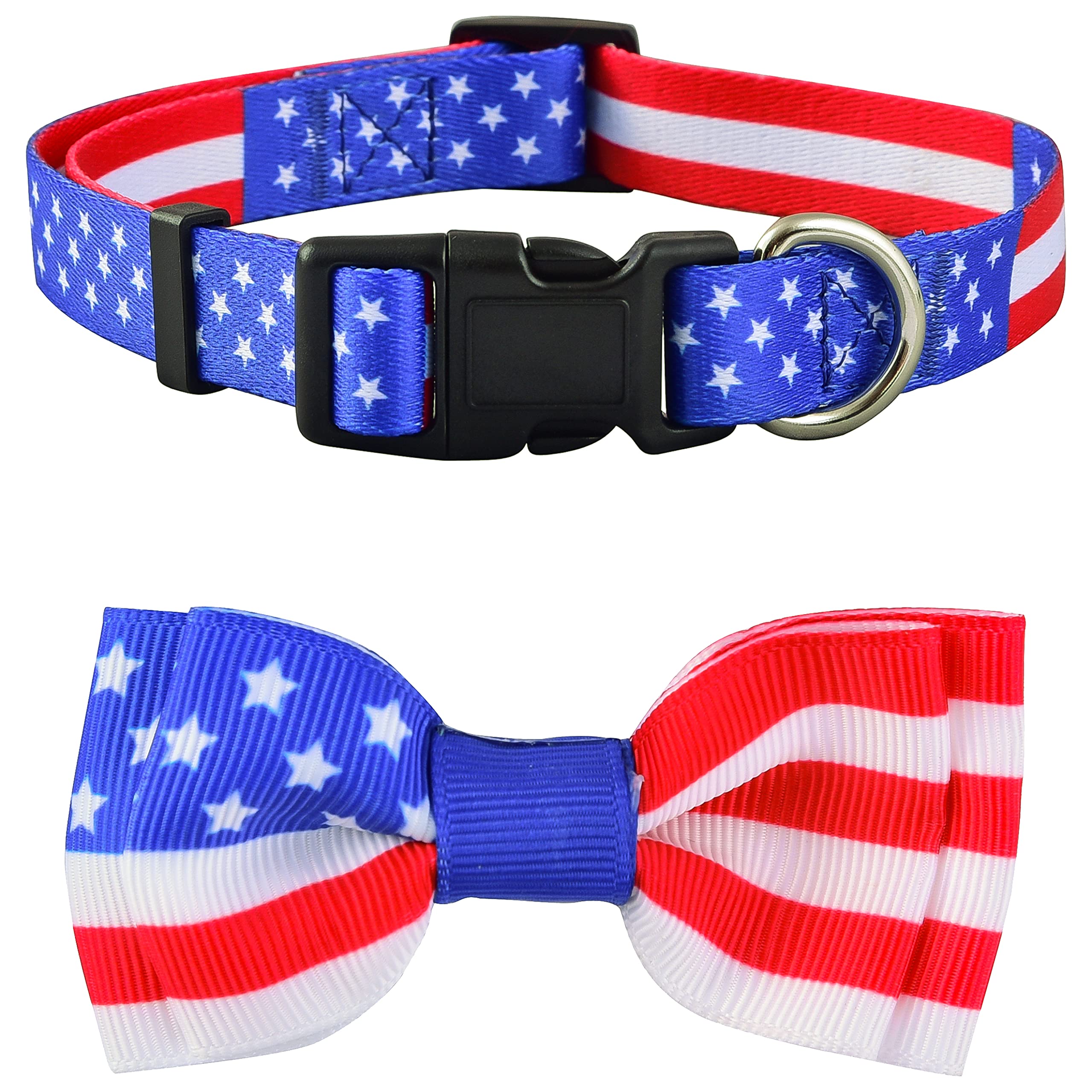 native pup American Flag Dog Collar with Bowtie, 4th of July USA Large ...