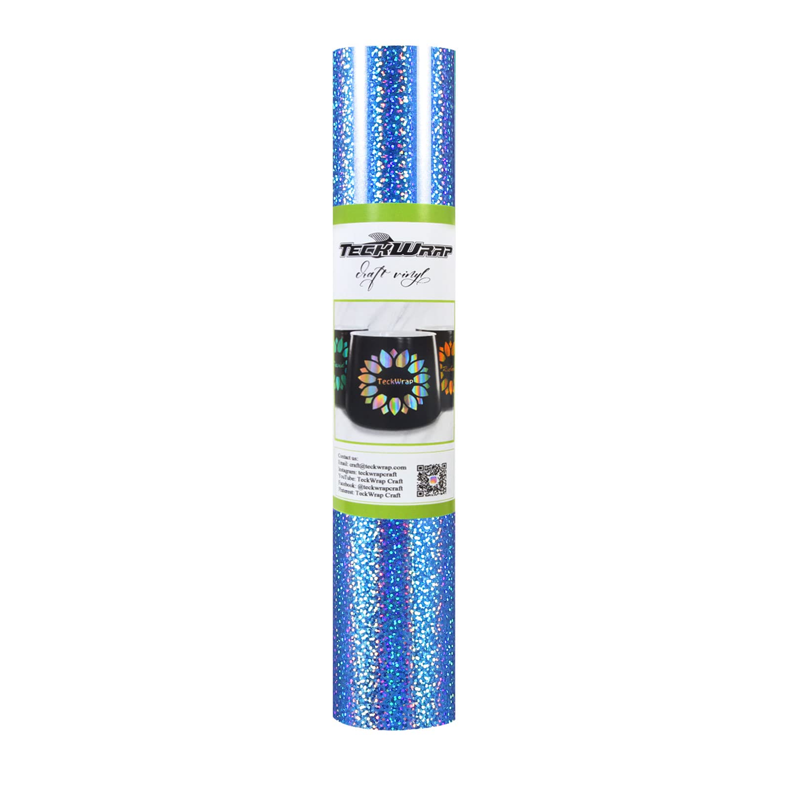 TECKWRAP Holographic Sparkle Adhesive Craft Vinyl,1ftx5ft,Light Blue