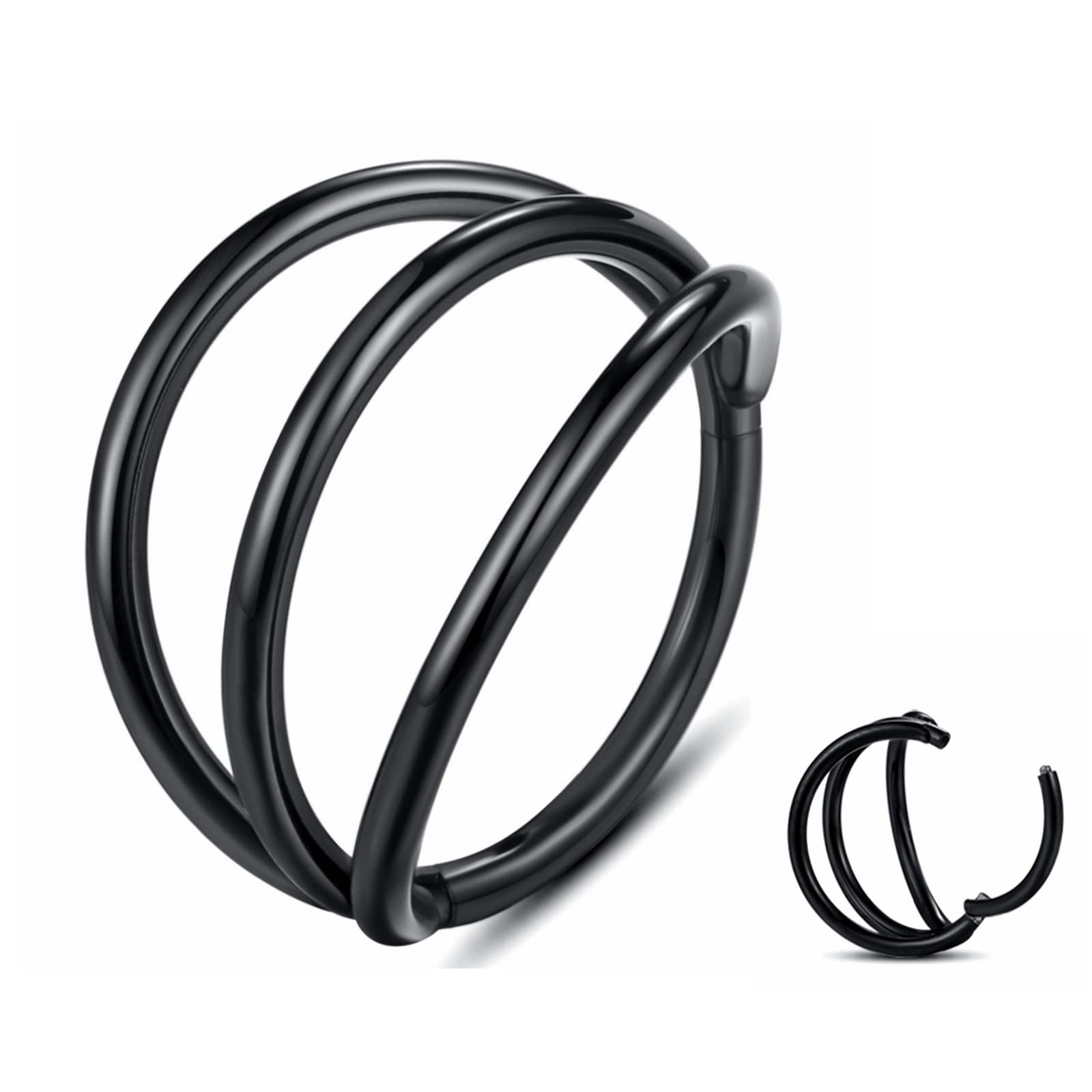 Yrogcu Nose Ring Lip Rings Septum-Clicker : Triple Ring Open Stacked Black Ring 18G 10mm 316L ...