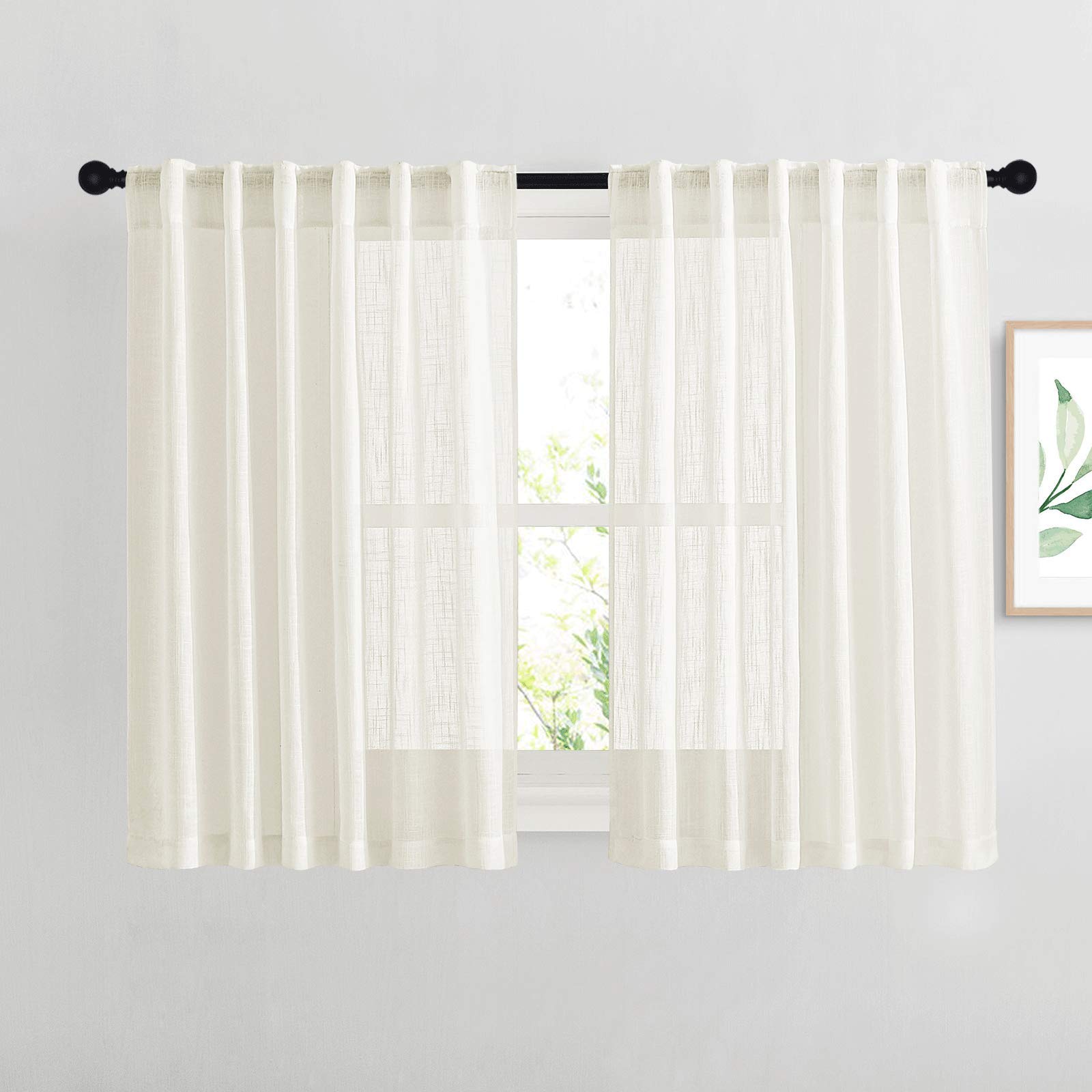 NICETOWN Natural Short Sheer Kitchen Curtains 45 inches Length, Linen ...