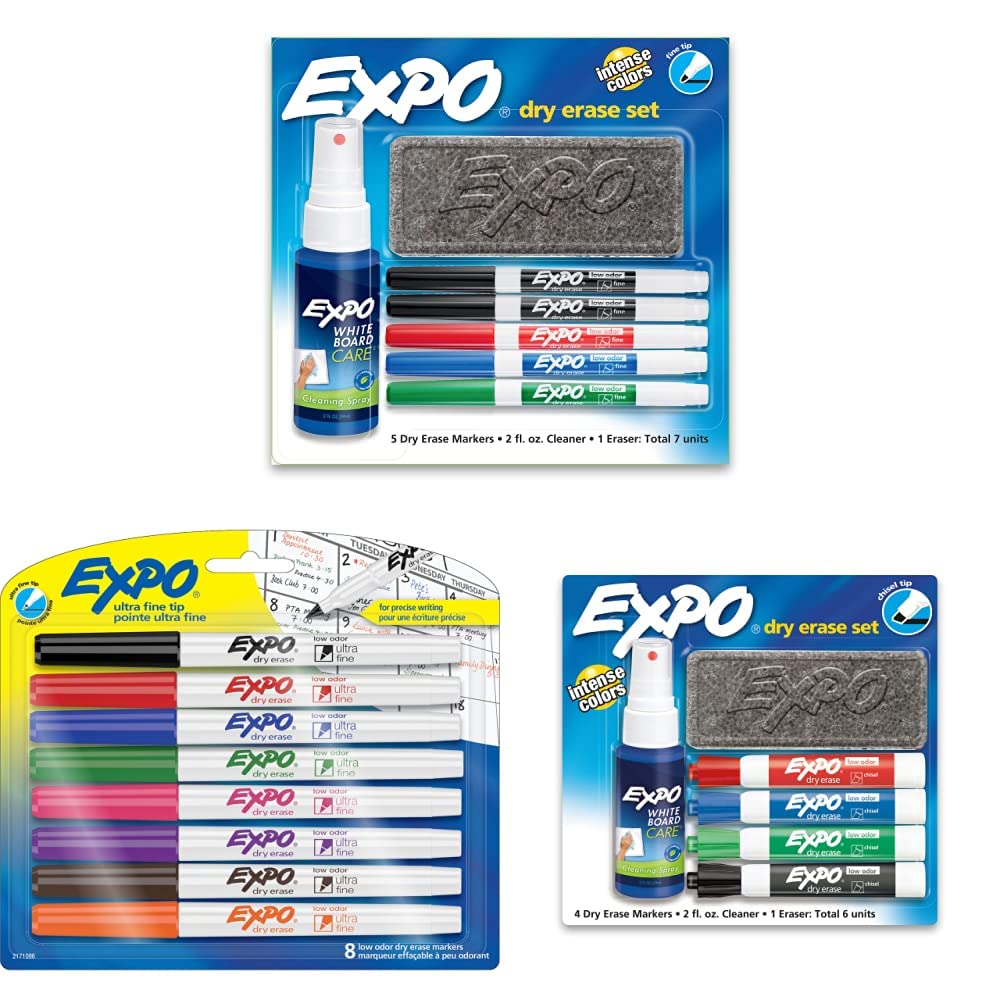 EXPO Low Odor Dry Erase Marker Starter Set, Fine Tip, Assorted Colors ...
