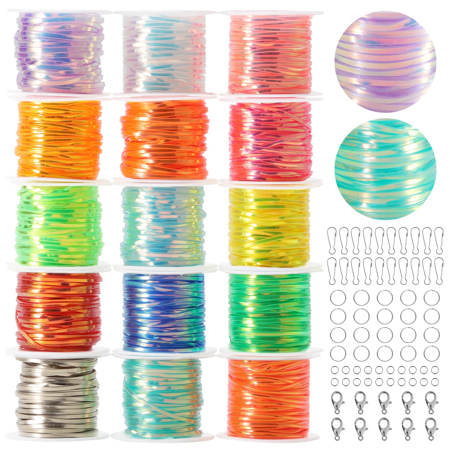 KAMJUNTAR Laser Reflective Lanyard String,15 Rolls Gimp String Plastic ...